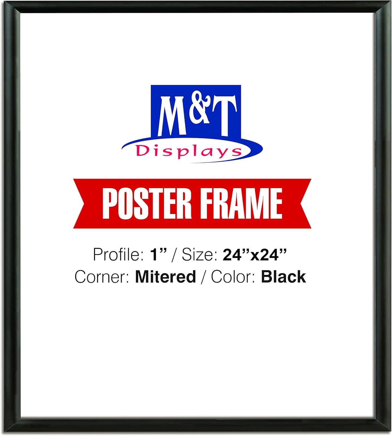 M&T Displays Snap Poster Frame 24x24 Inch Black 1" Aluminum Profile ...
