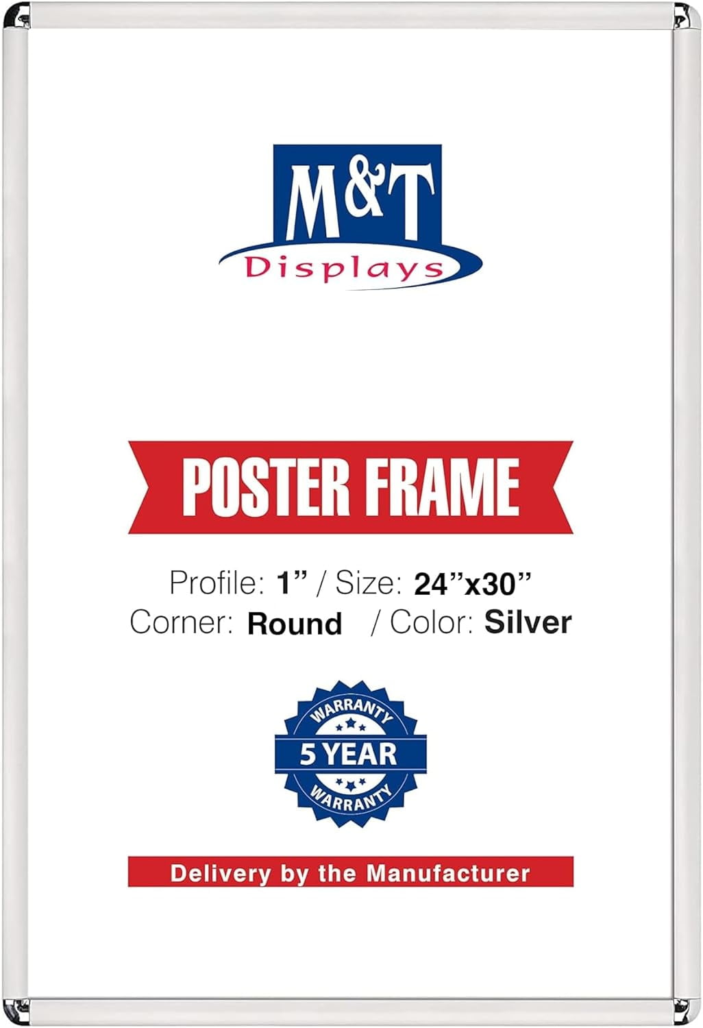 M&T Displays Snap Poster Frame 24x30 Inch Silver 1" Aluminum Profile ...
