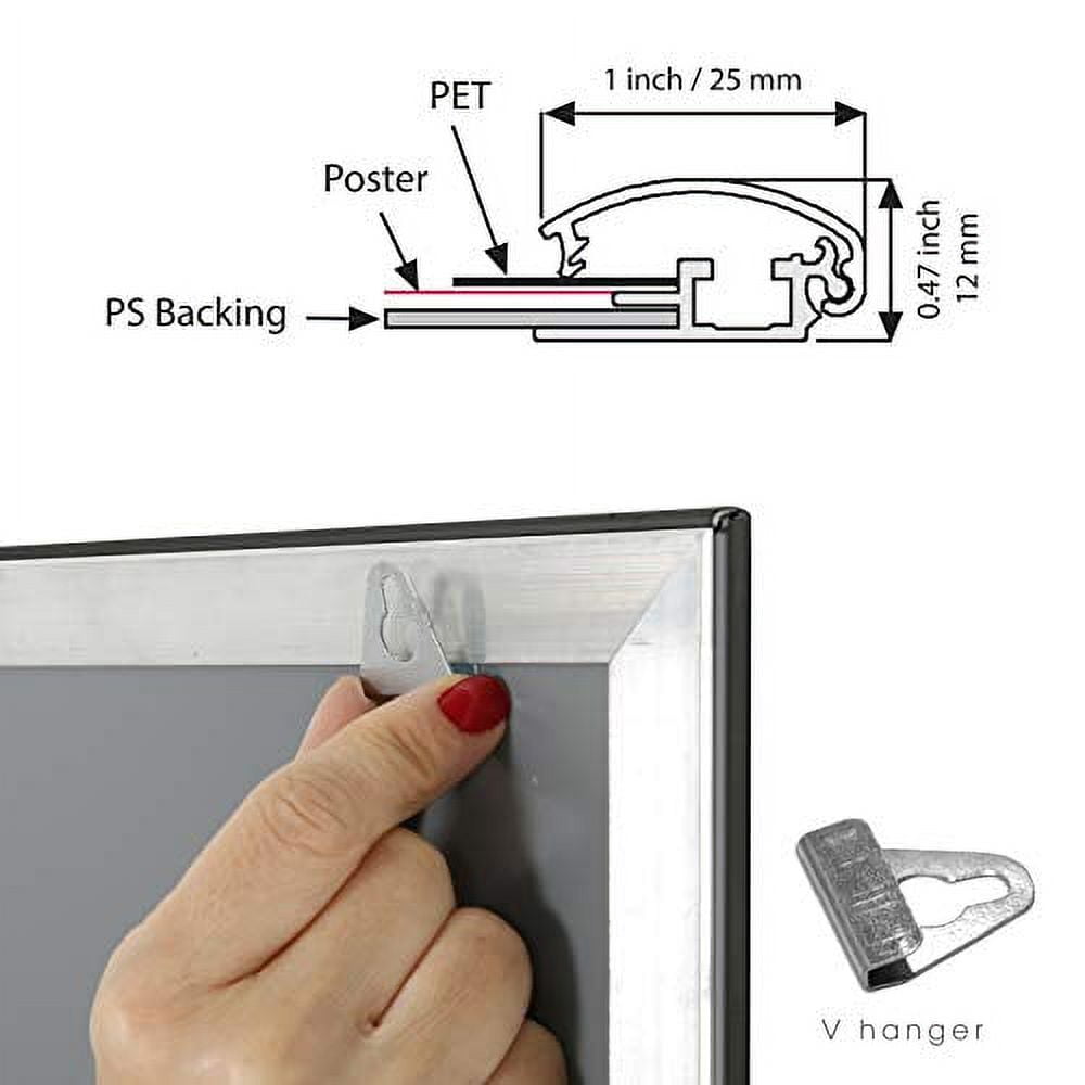 M&T Displays Snap Poster Frame 24x36 Inch Black 1" Aluminum Profile ...