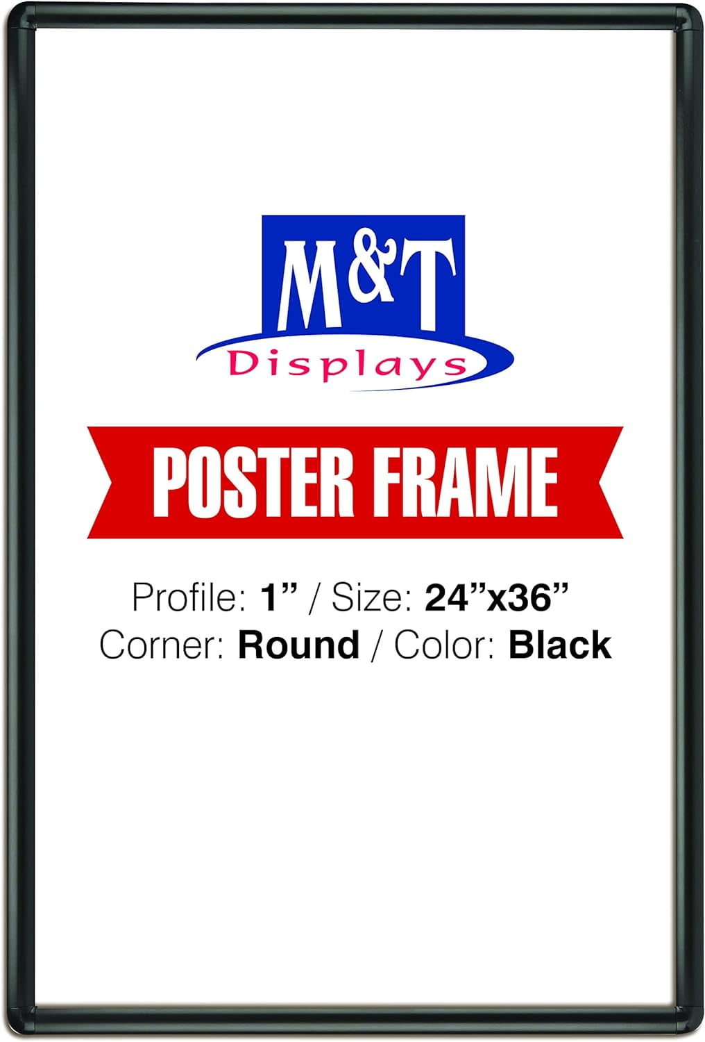 M&T Displays Snap Poster Frame 24x36 Inch Black 1" Aluminum Profile ...