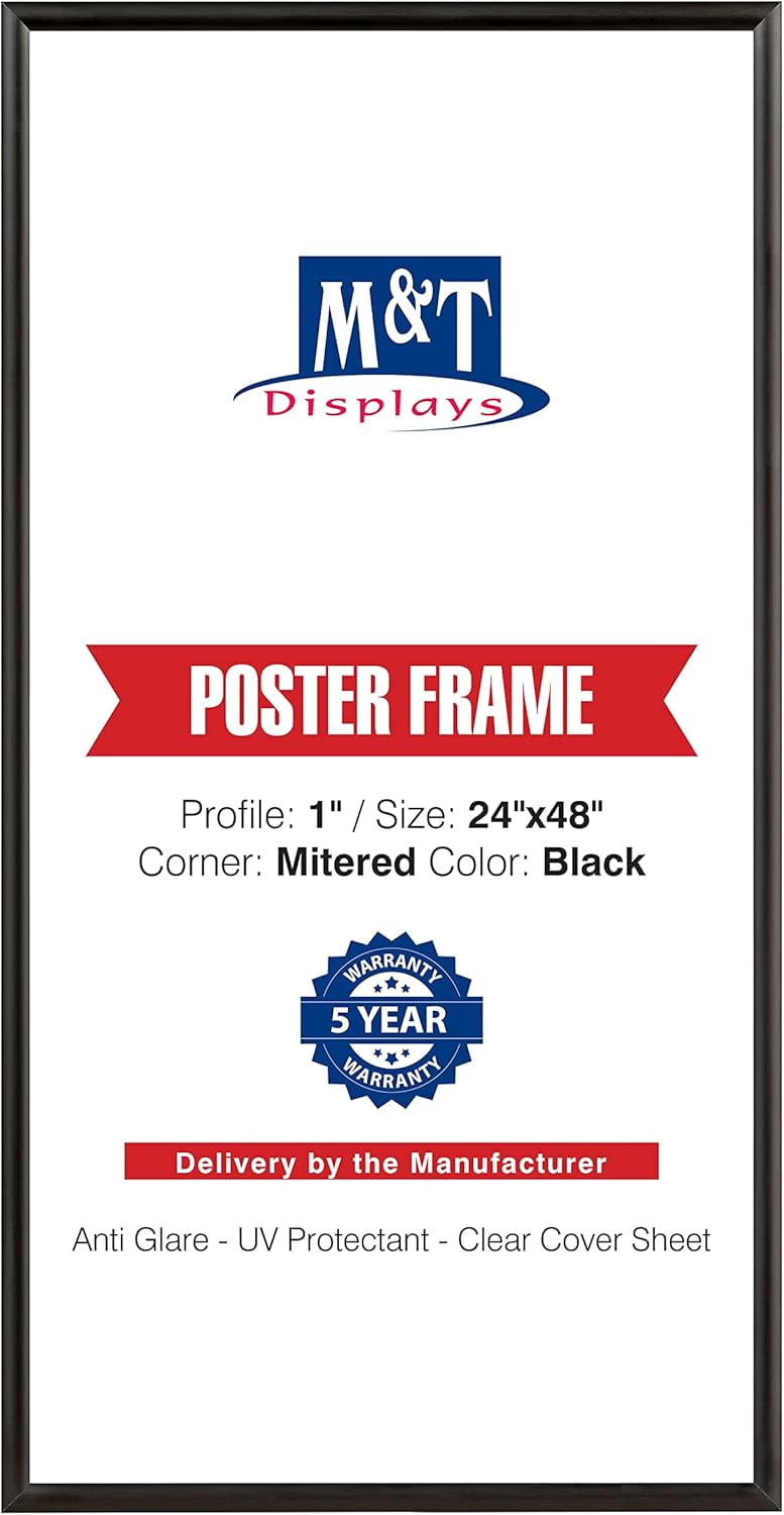 M&T Displays Snap Poster Frame 24x48 Inch Black 1" Aluminum Front ...