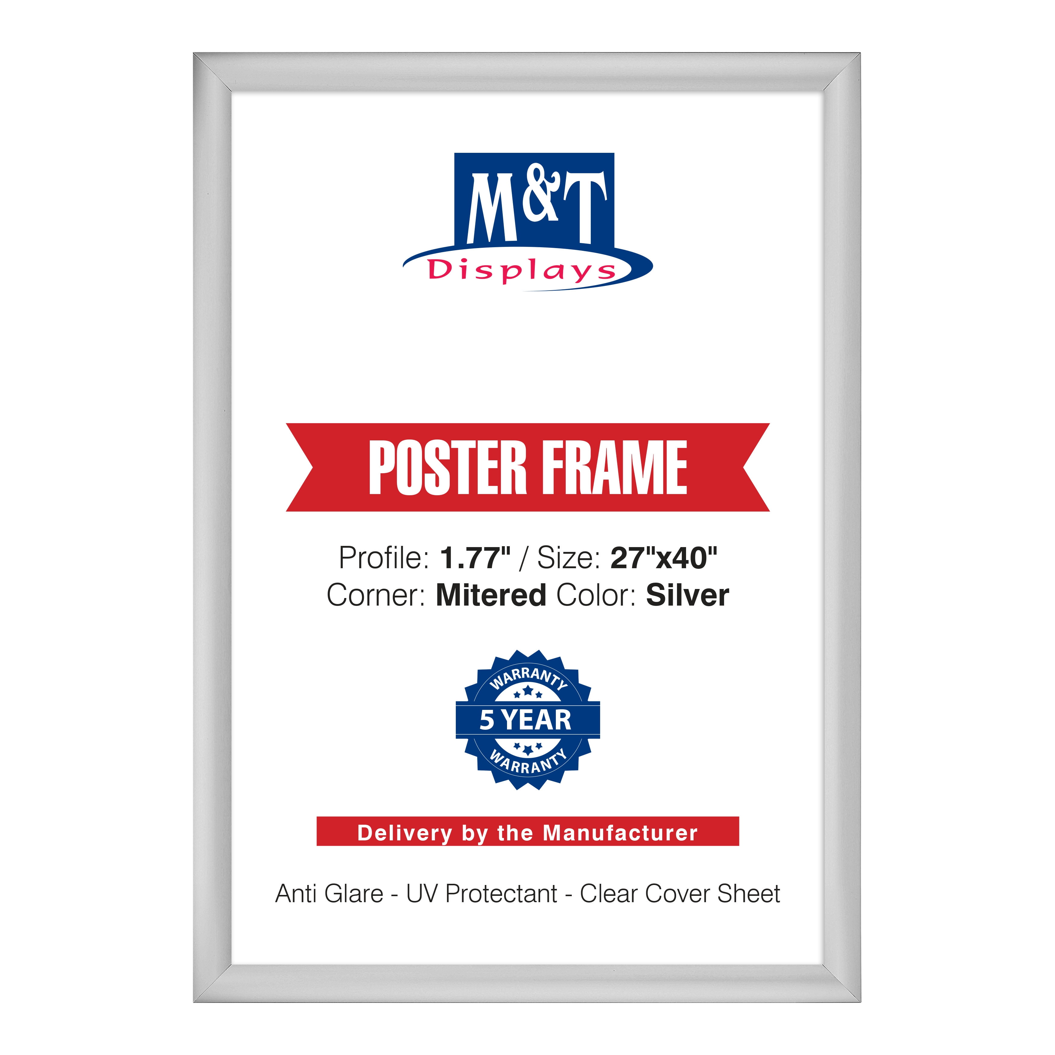M&T Displays Snap Poster Frame 27x40 Inch Silver 1.77" Aluminum Profile ...