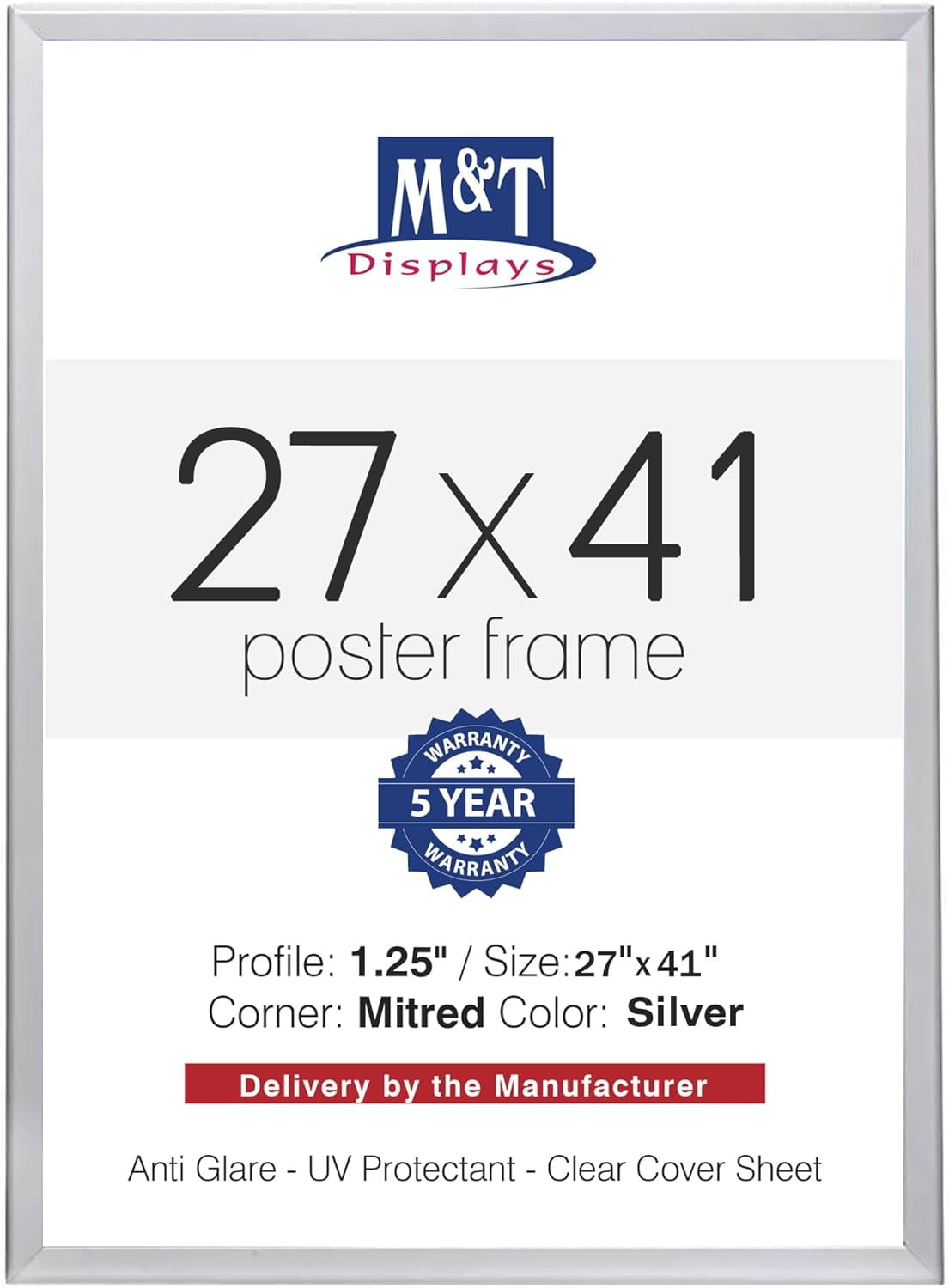 M T Displays Snap Poster Frame 27x41 Inch Silver 1 25 Aluminum Profile