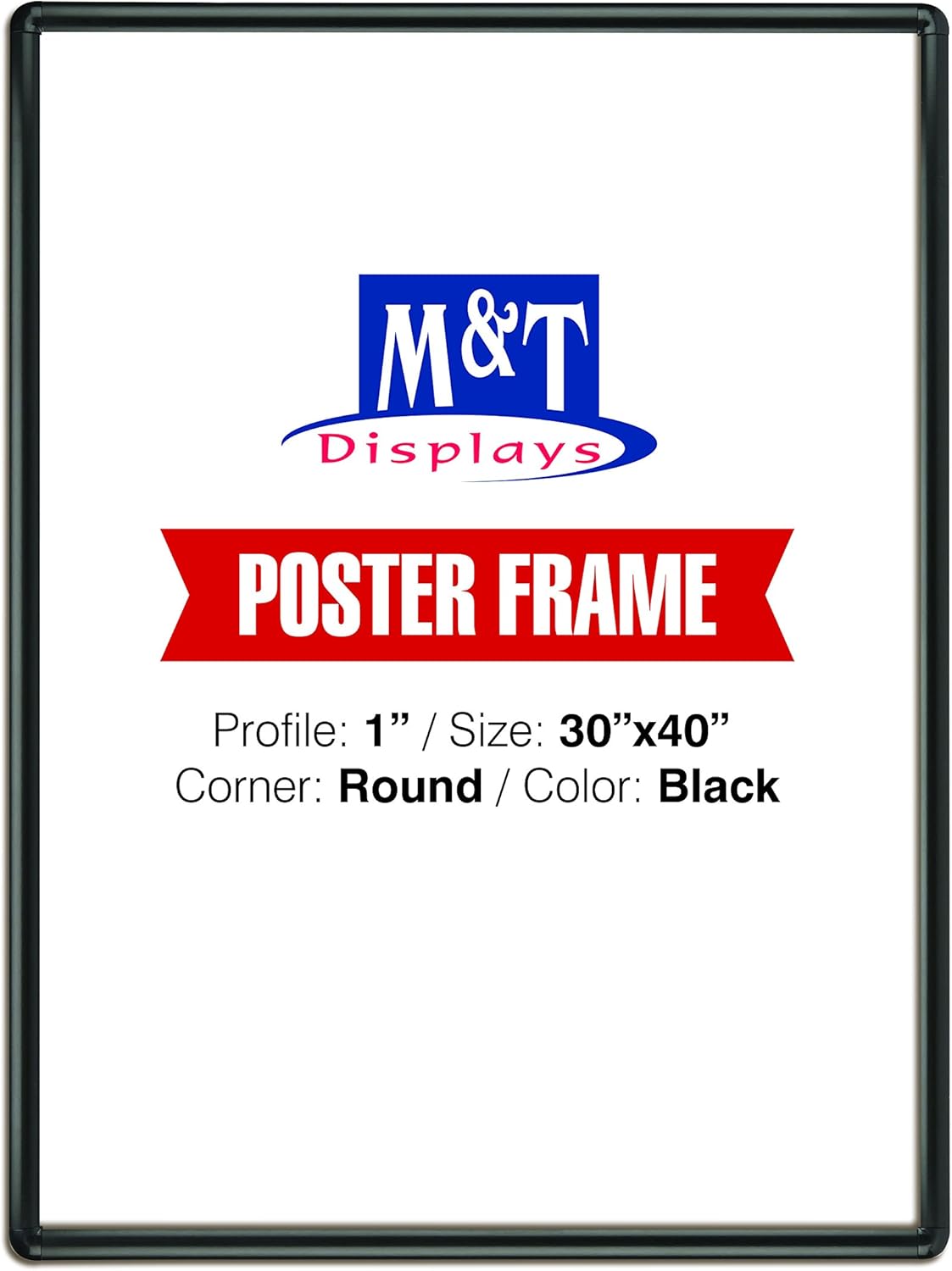 M&T Displays Snap Poster Frame 30x40 Inch Black 1" Aluminum Profile ...