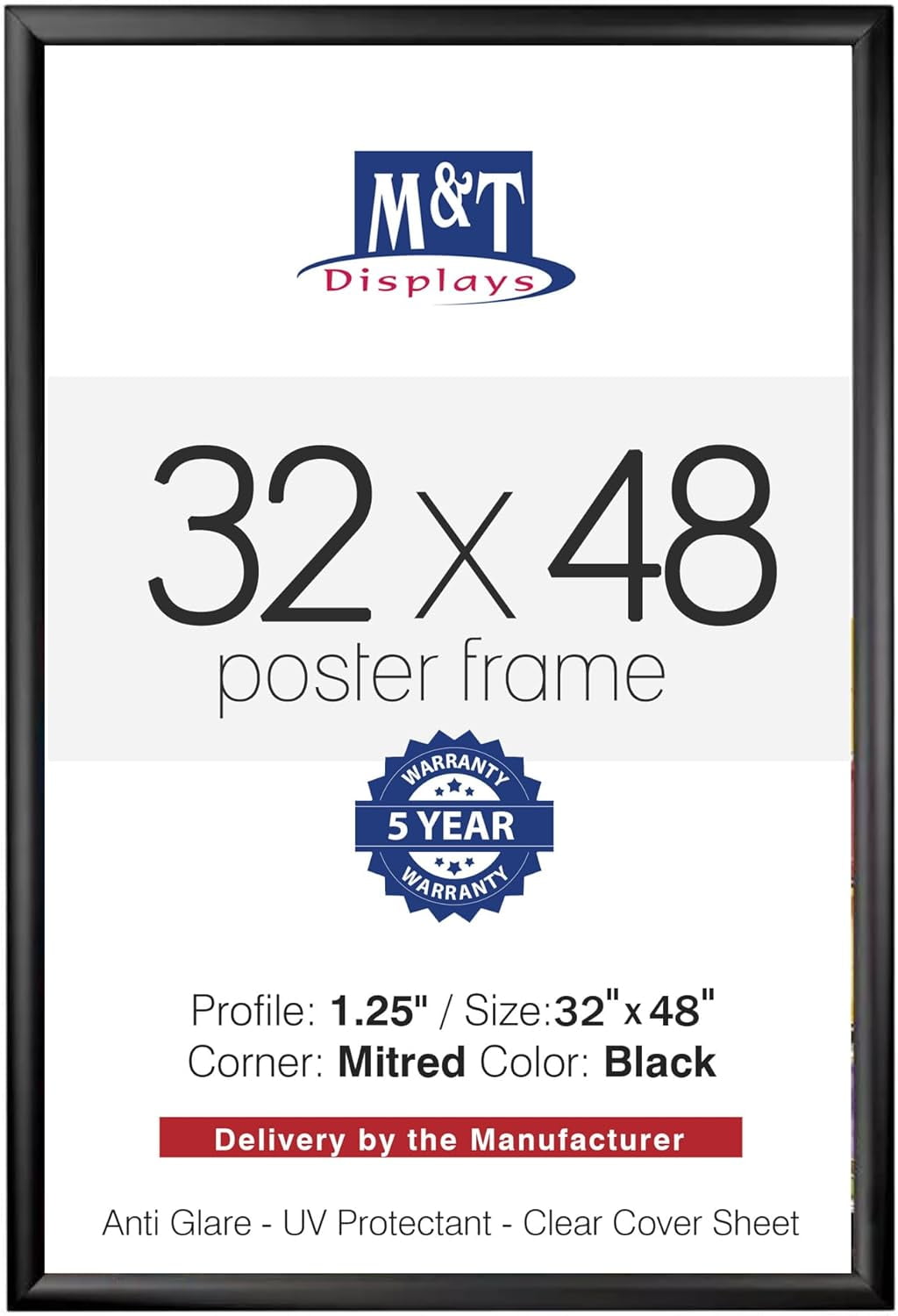 M&T Displays Snap Poster Frame 32x48 Inch Black 1.25" Aluminum Profile ...