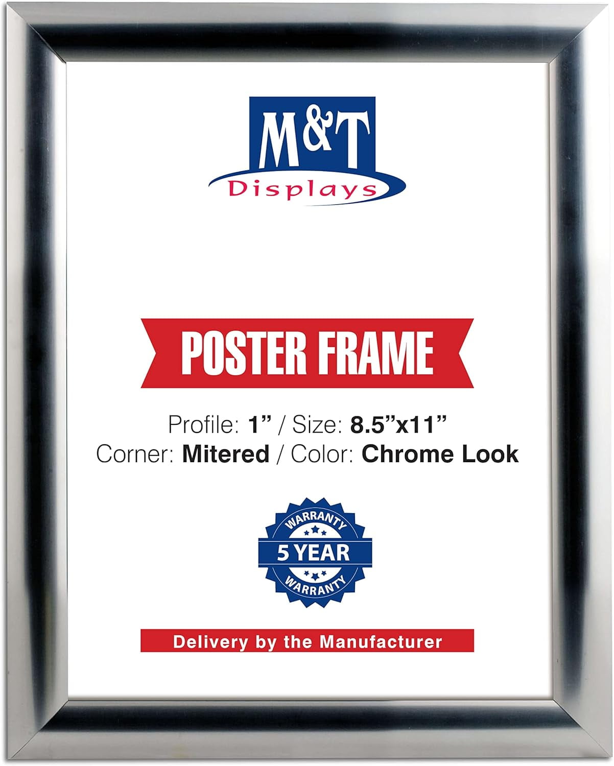 M&T Displays Snap Poster Frame 8.5x11 Inch Chrome 1" Aluminum Profile ...