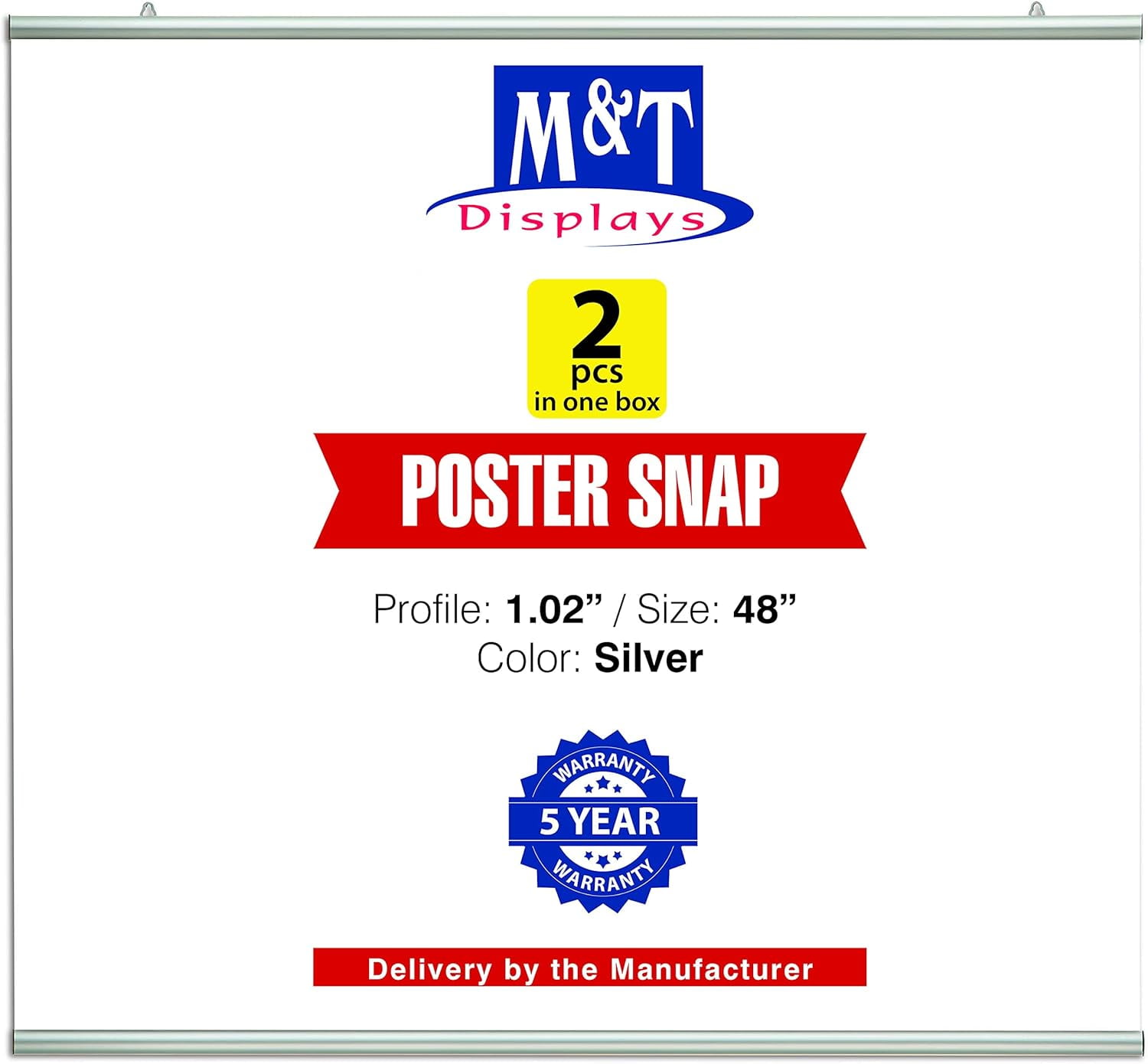 M&T Displays Wall Mounting Aluminum Snap Hanger - Brochure, Sign, Poster Holder 48 inch Silver ...