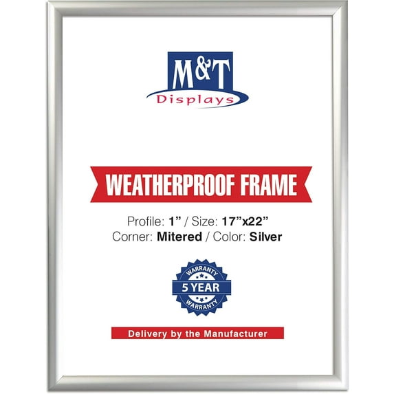 M&T Displays Weatherproof Snap Poster Frame 17x22 Inch Silver 1 ...