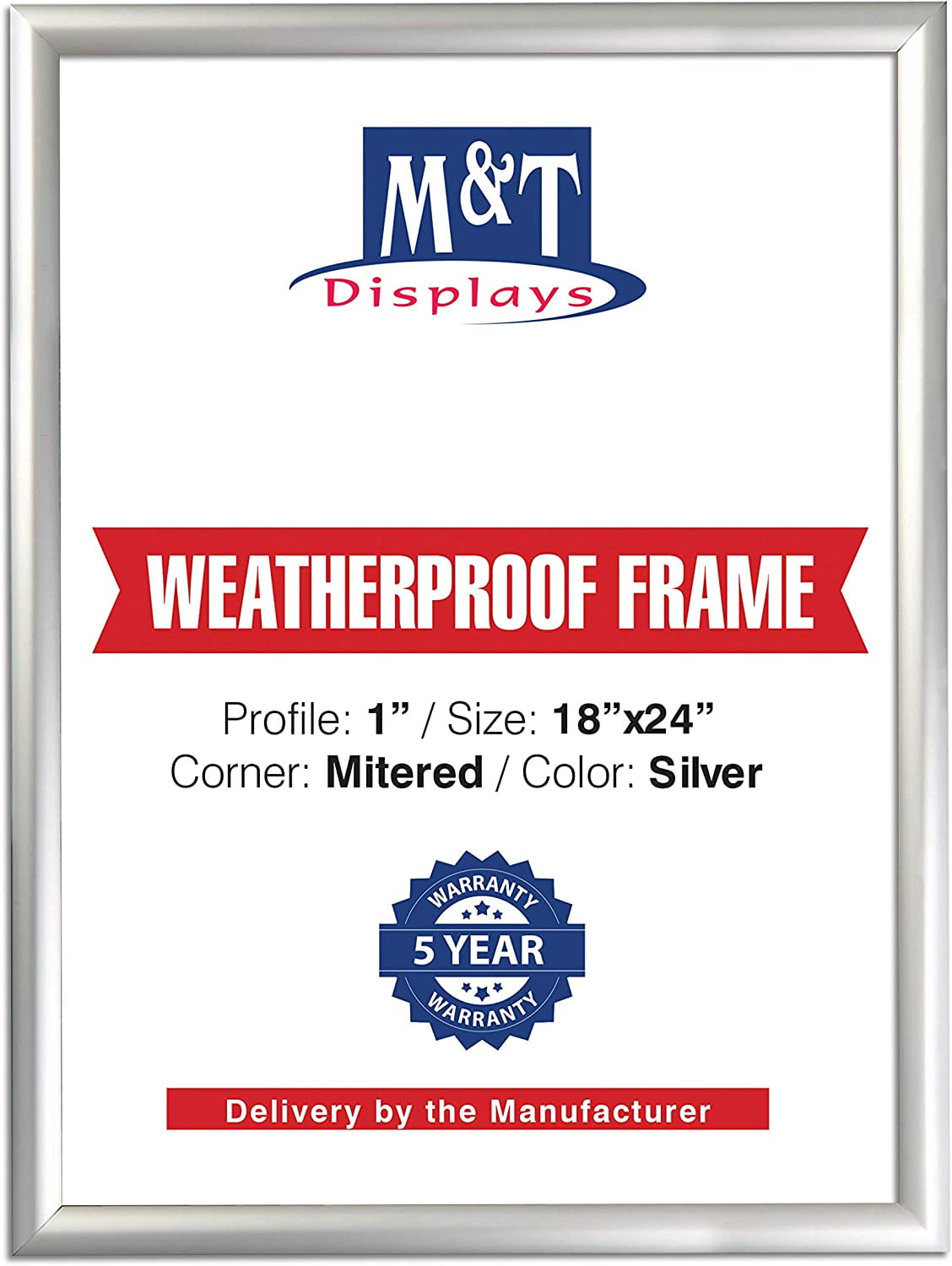 M&T Displays Weatherproof Snap Poster Frame 18x24 Inch Silver 1 ...