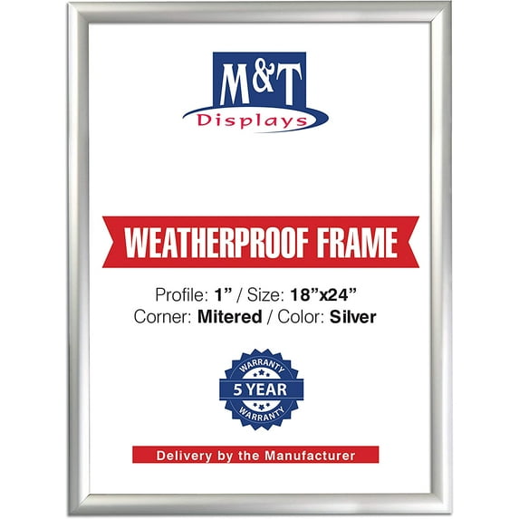 M&T Displays Weatherproof Snap Poster Frame 18x24 Inch Silver 1 ...