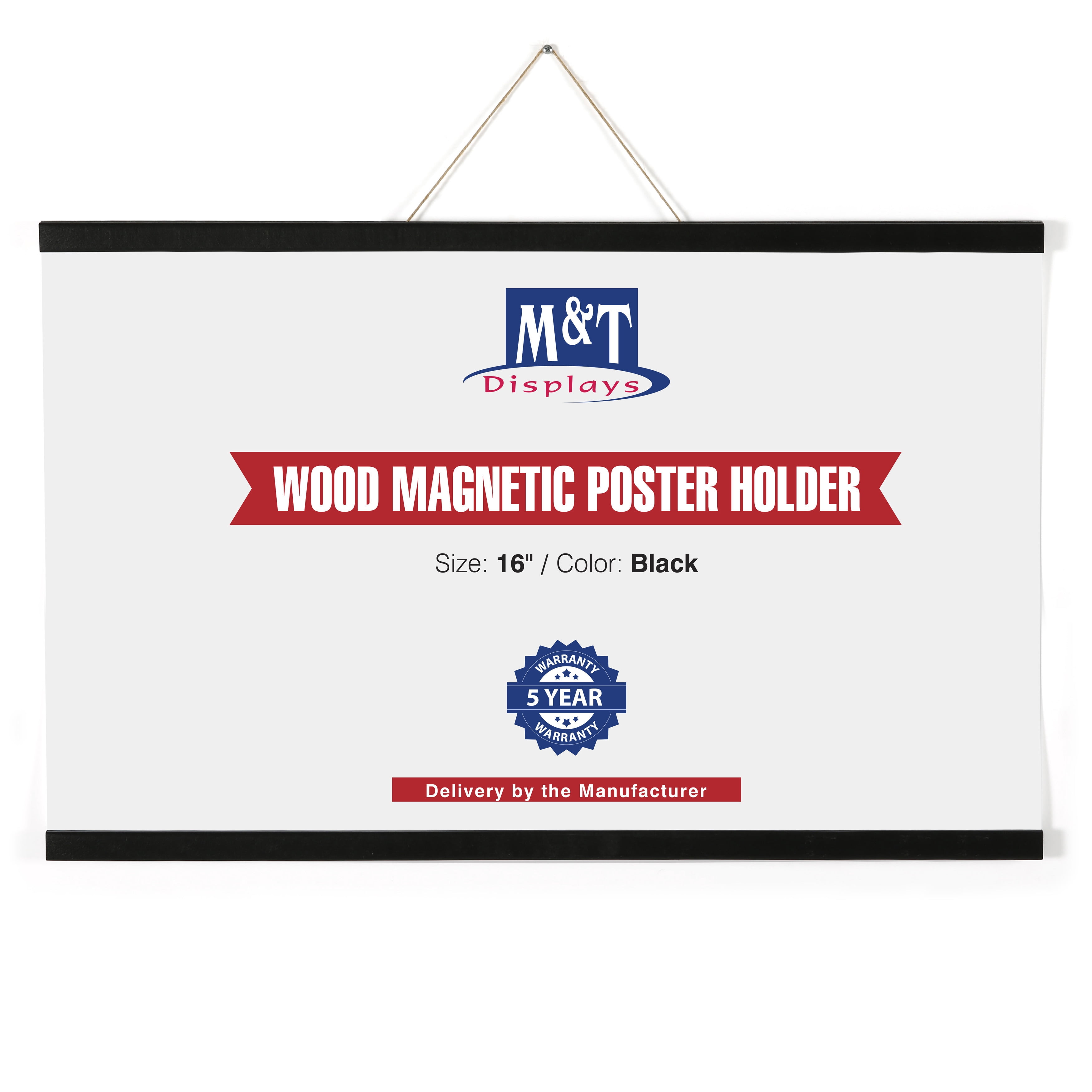 M&T Displays Wood Magnetic Poster Holder 16 inch Black Hanger Frame for ...