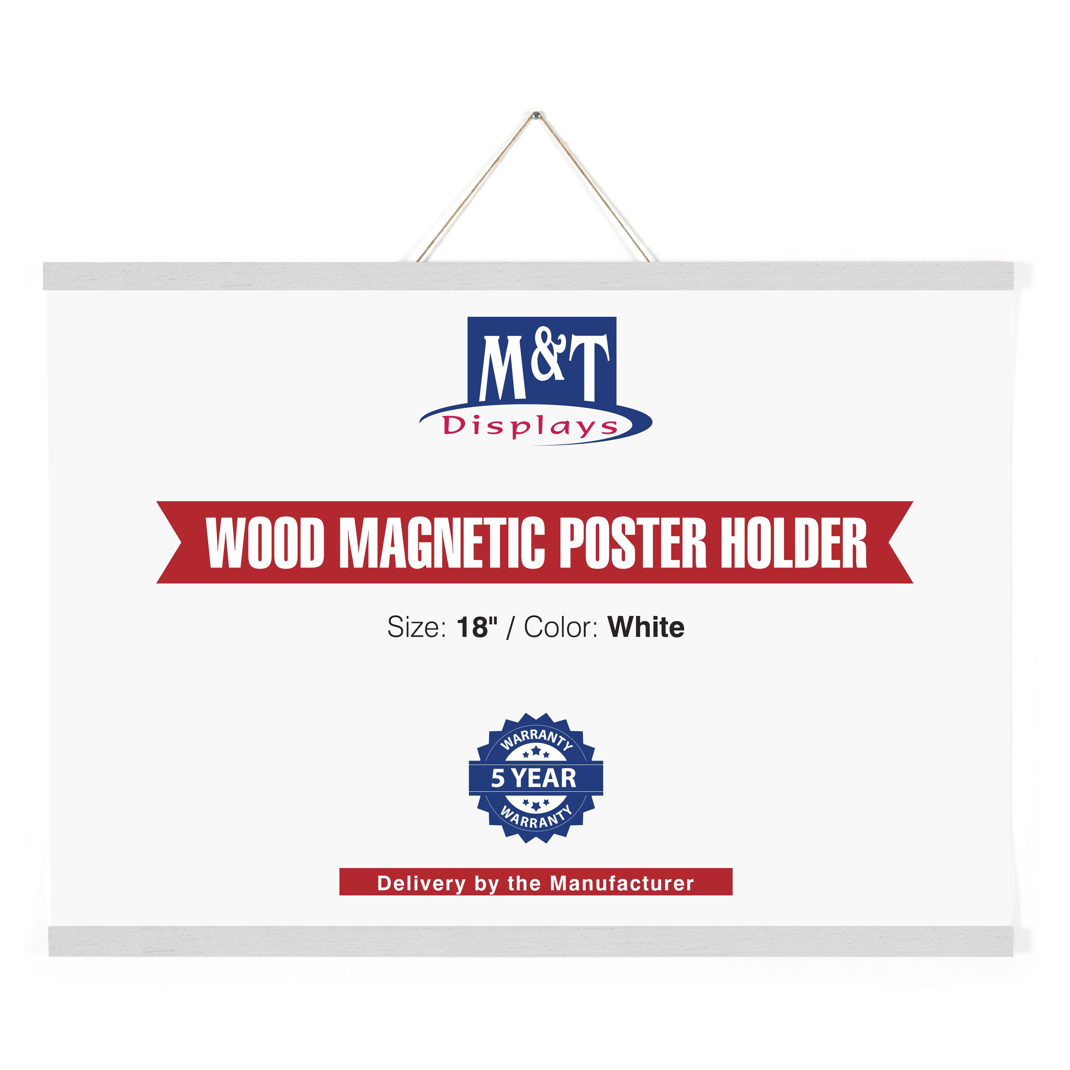 M&T Displays Wood Magnetic Poster Holder 18 inch White Hanger Frame for ...