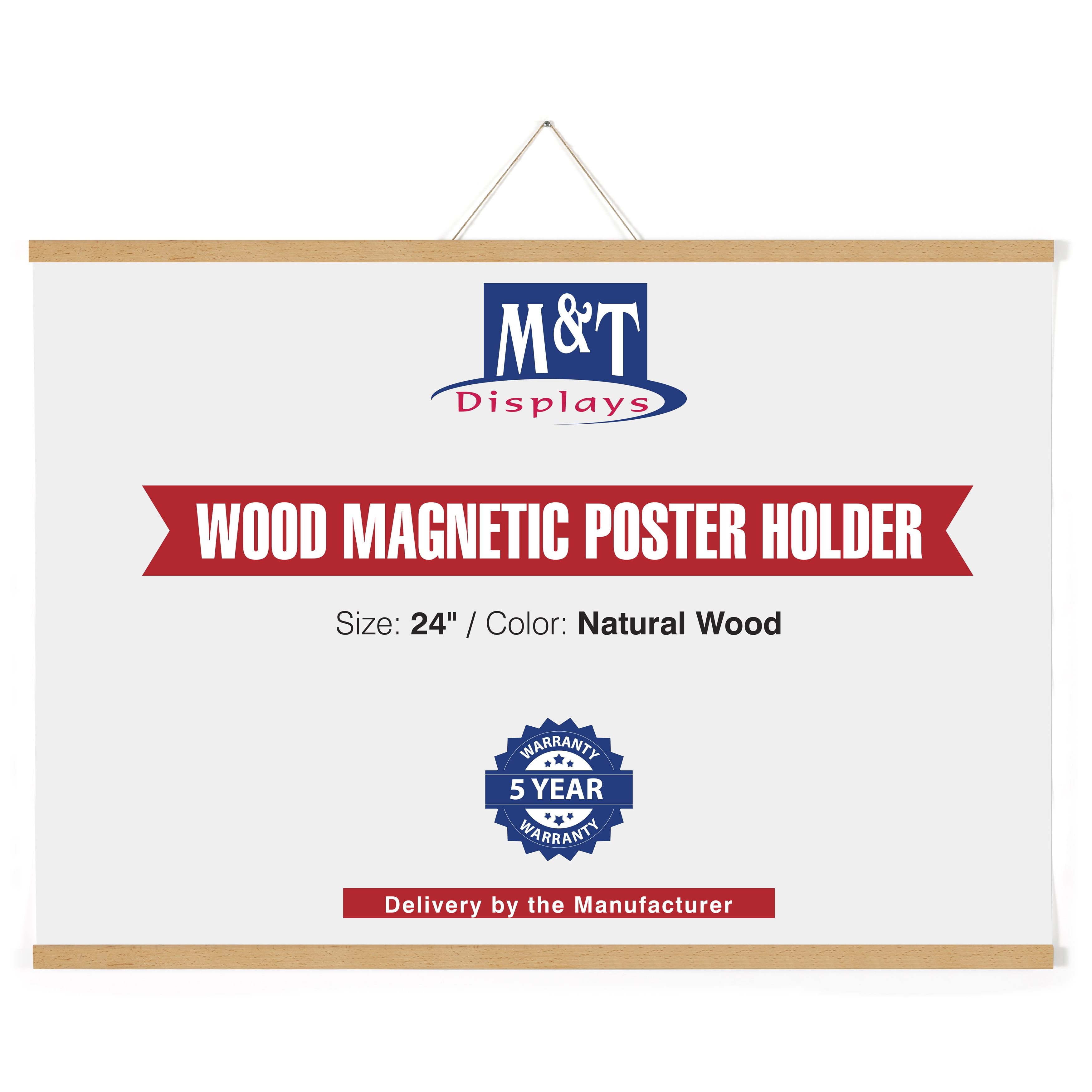 M&T Displays Wood Magnetic Poster Holder 24 inch Natural Wood Hanger ...