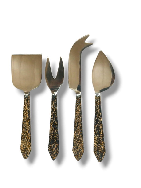 M & U Diners Cheese Knife Set ? PVD Gold Texture | Set of 4 Stainless ...