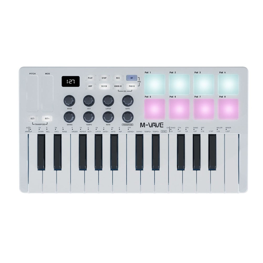 M-VAVE MIDI 25-Key USB MIDI Keyboard Controller With 8 Backlit Drum ...