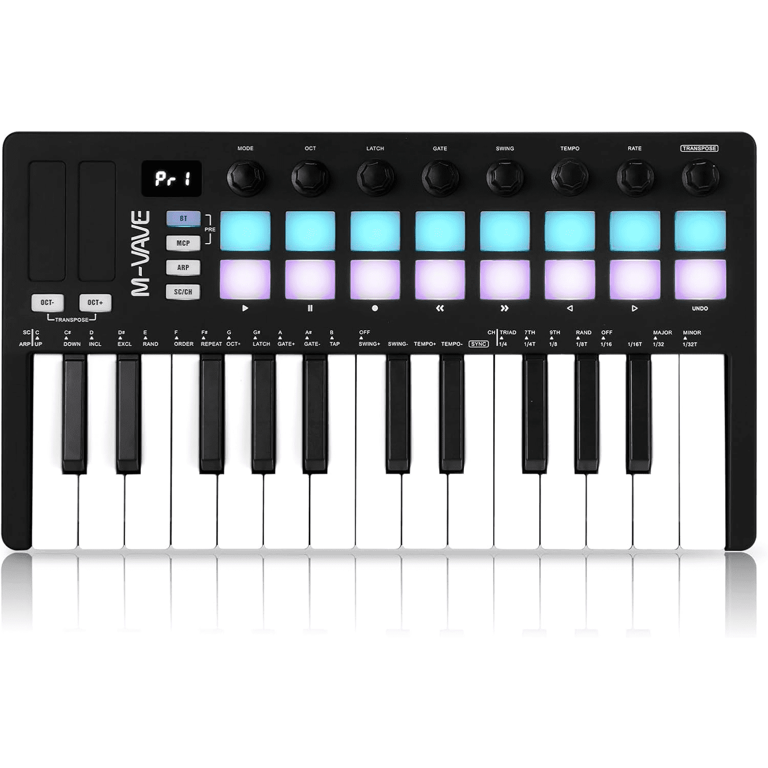 M-WAVE MIDI Keyboard Controller - USB Bluetooth - 25 Key, 16 Pads ...