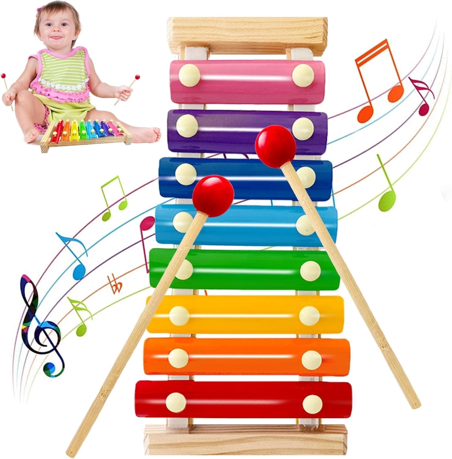M Wooden Xylophone For Kids,Toddler Xylophone Toy With 2 Child Safe ...
