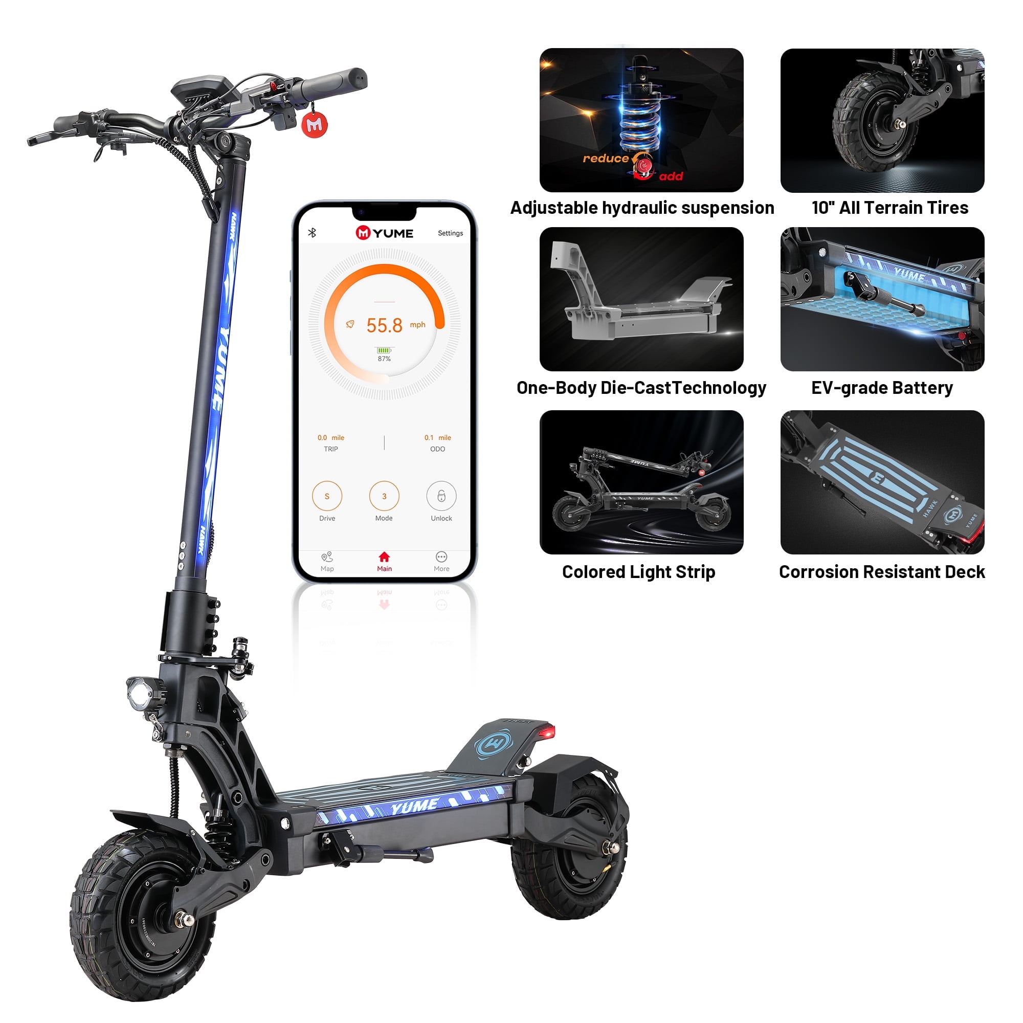 YUME Hawk Foldable Dual Motor Electric Scooter for Adults, 2400W, 43MPH ...