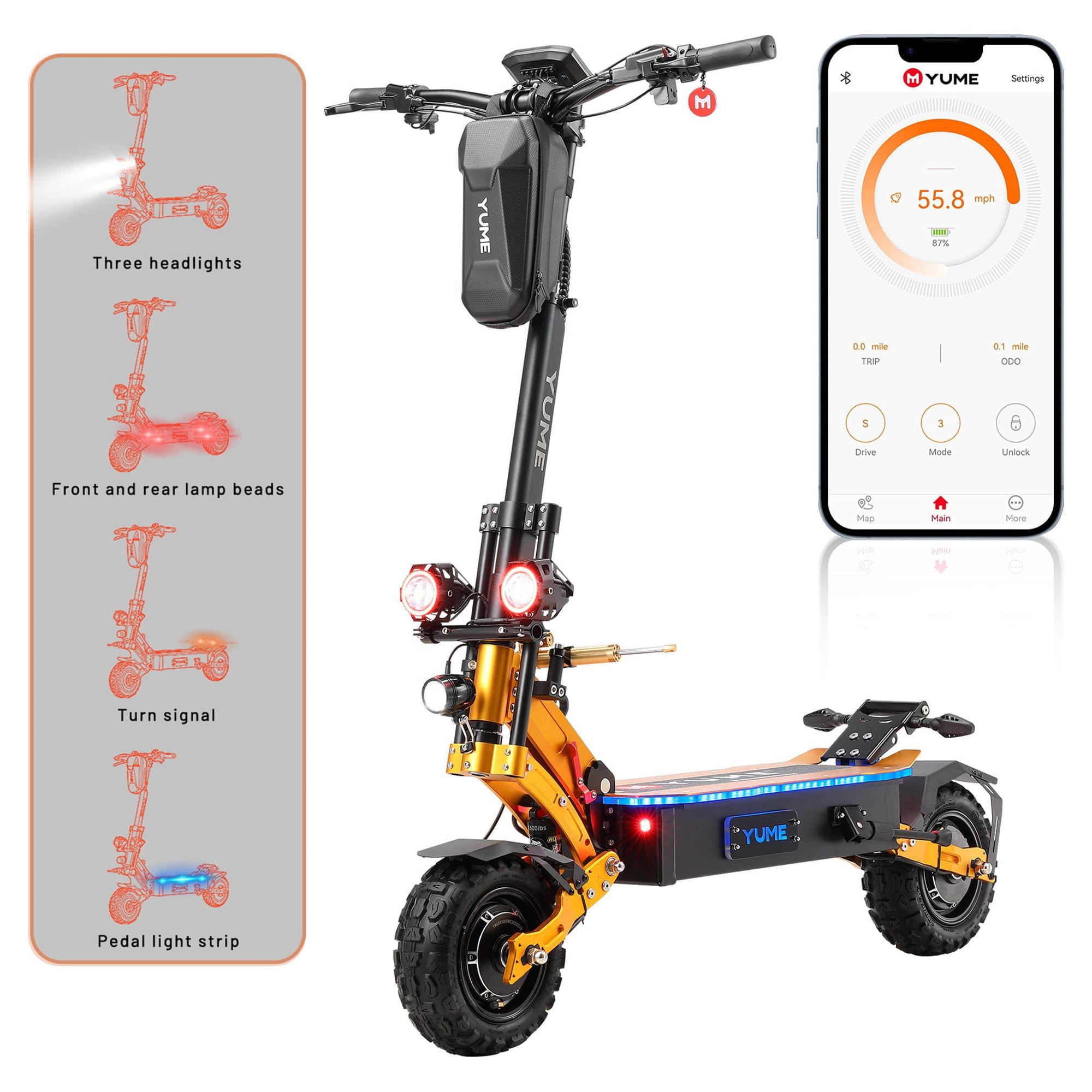 YUME X11+ 6000W Electric Scooter, 60mph, 11'' Tires, Range 60 Miles for ...