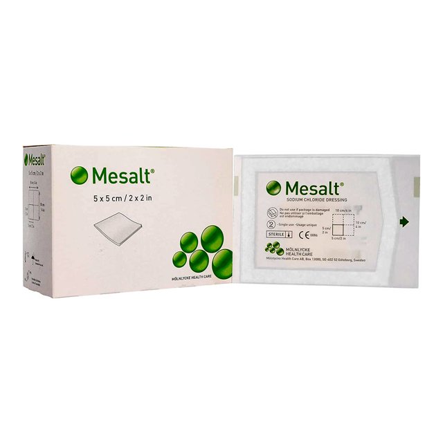 Mölnlycke Mesalt Sodium Chloride Impregnated Dressing, 4" x 4" (2" x 2 ...