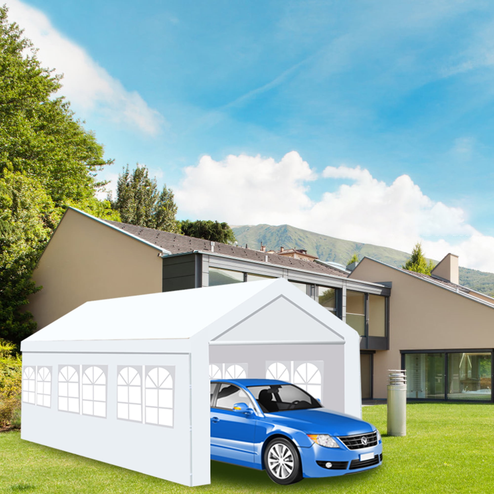 M optimized 10 x 20 FT Sunshade Carport Heavy-Duty Car Canopy Portable Garage with Roll-up ...