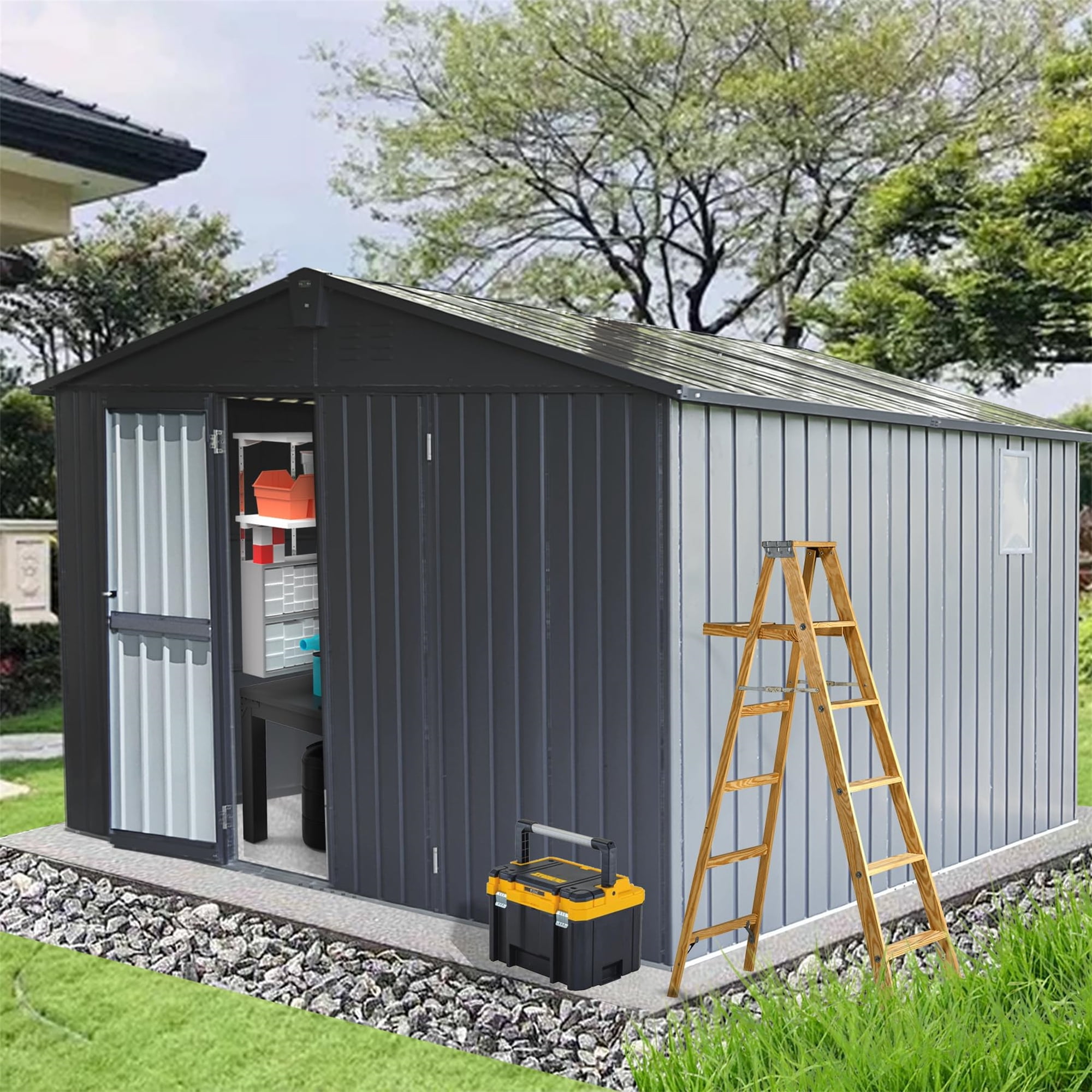 M optimized 11' x 12.5' Metal Storage Shed with Galvanized Steel Frame ...