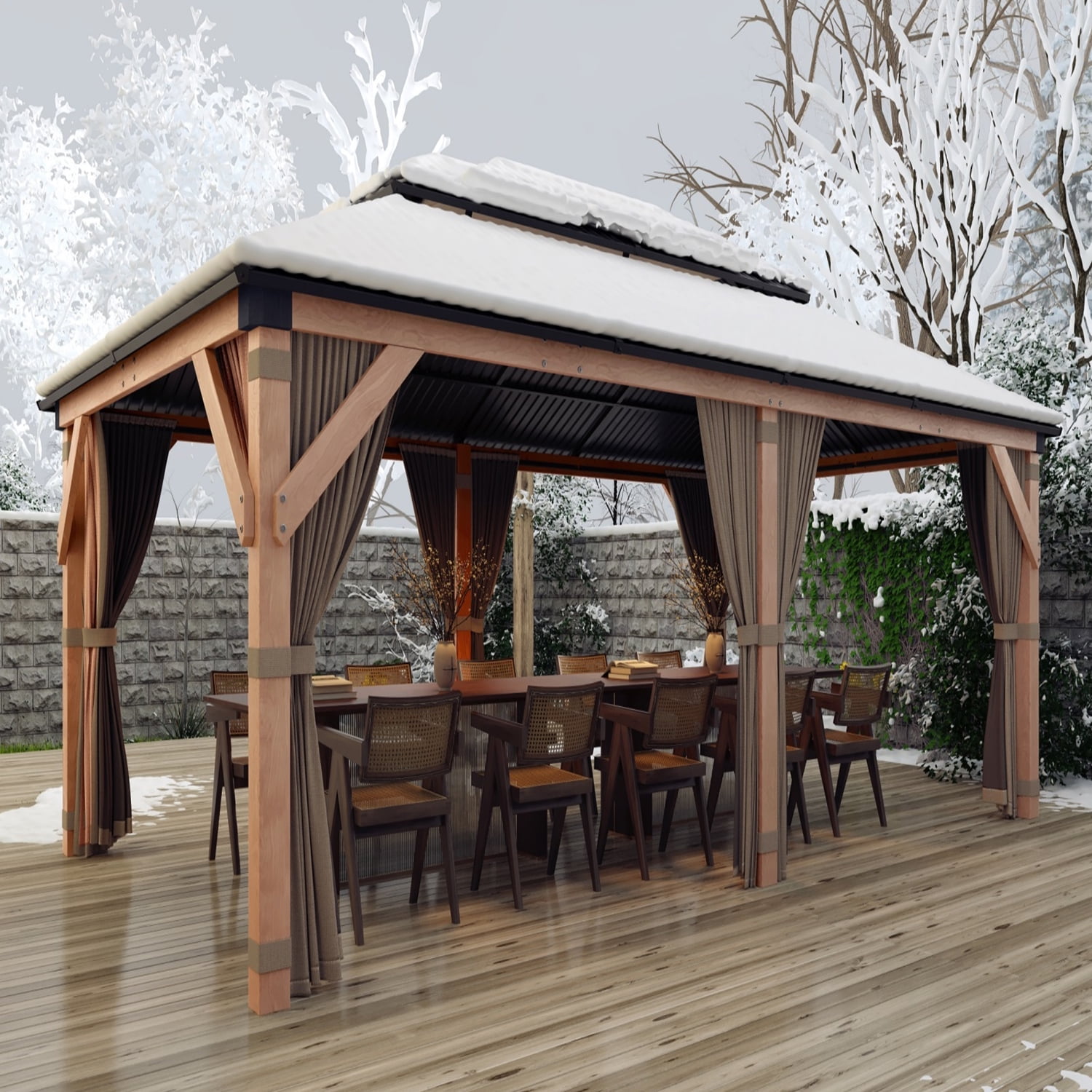 M optimized 12'x20' Hardtop Wood Gazebo, with Double Metal Roof, Heavy ...