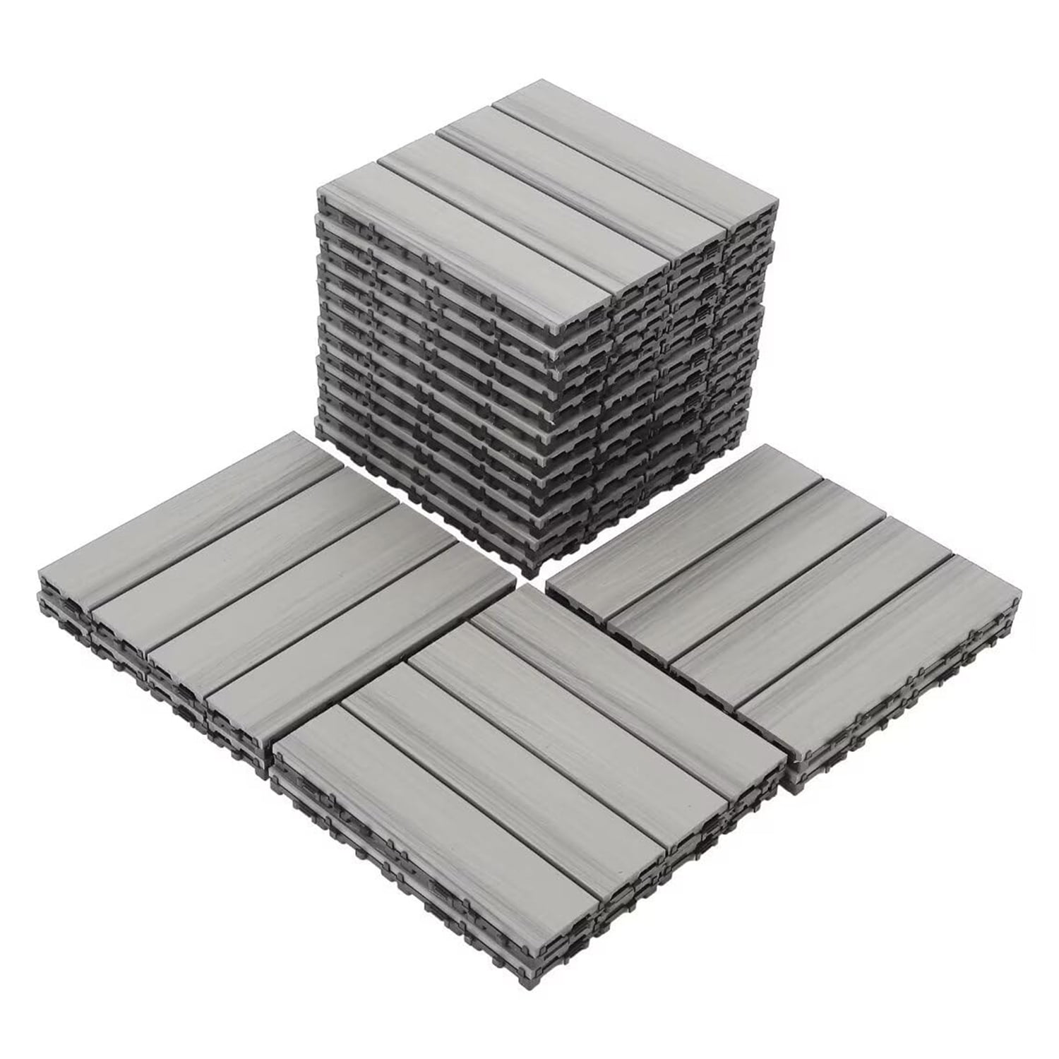M optimized 18 Pack Co-Extruded Wood Plastic Interlocking Deck Tiles,12 ...