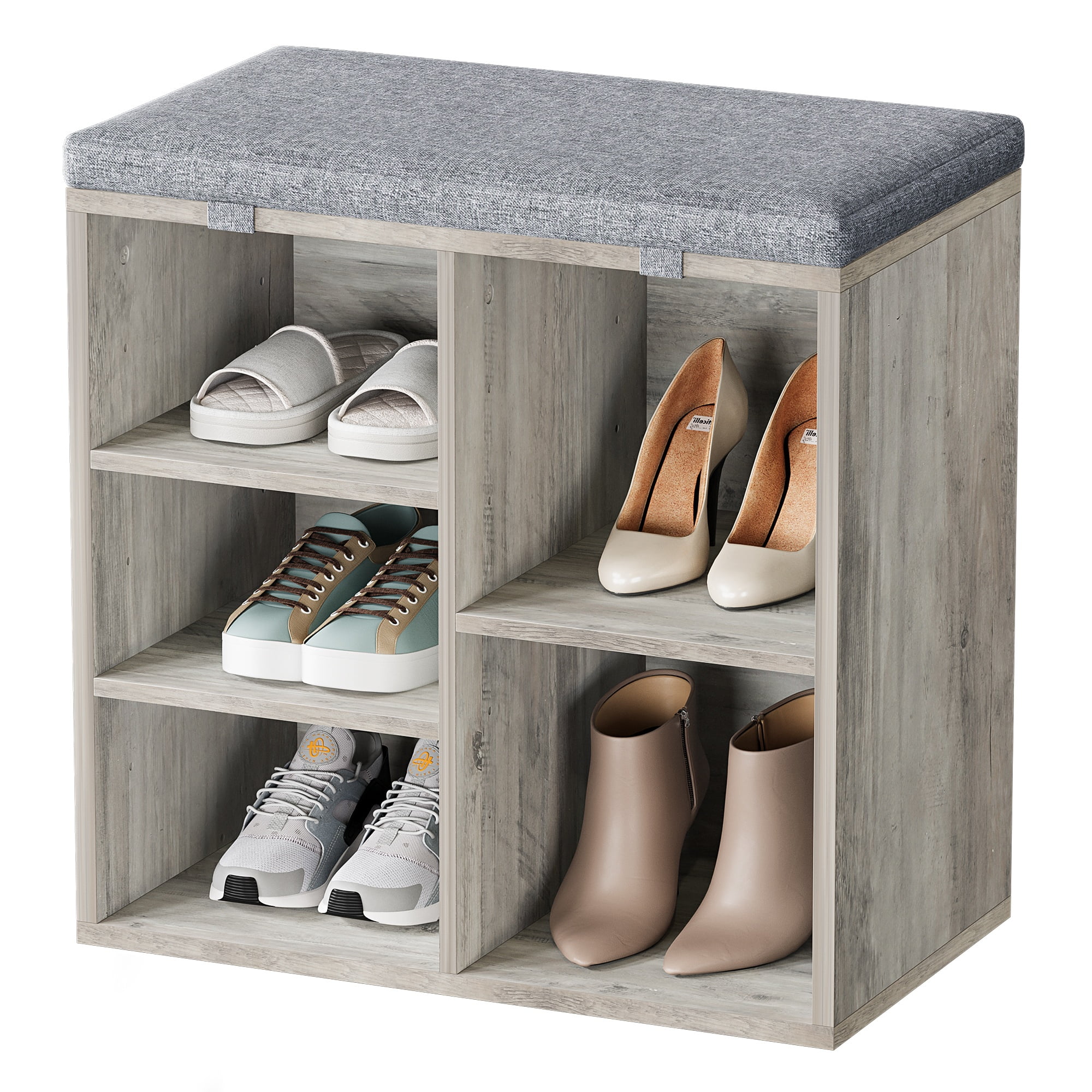 M optimized 20"x11.9"x20.8" Shoe Storage Bench, 5 Cubbies Storage Rack ...