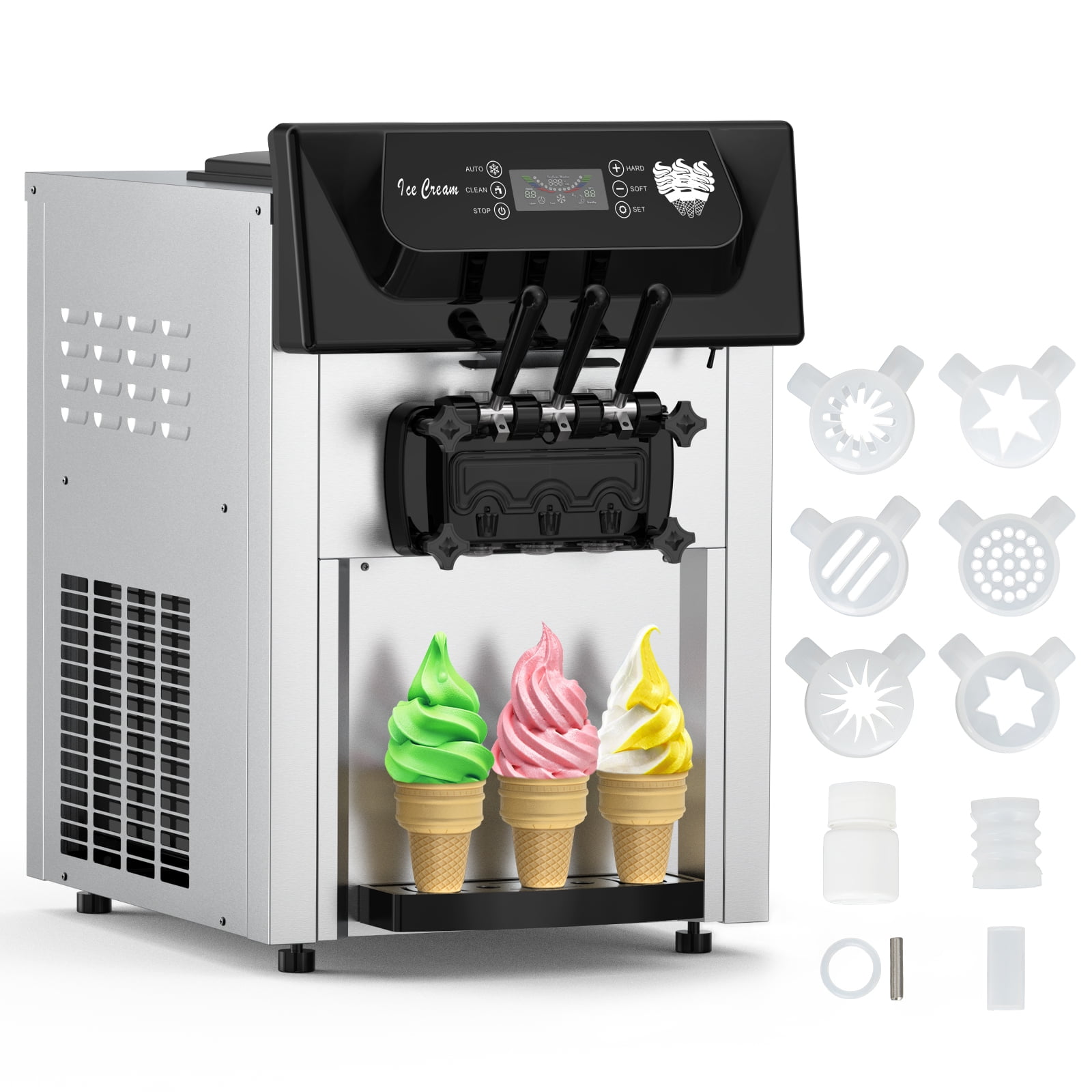 M optimized 2200W Commercial Ice Cream Machine, 2+1 Flavors Soft Serve ...