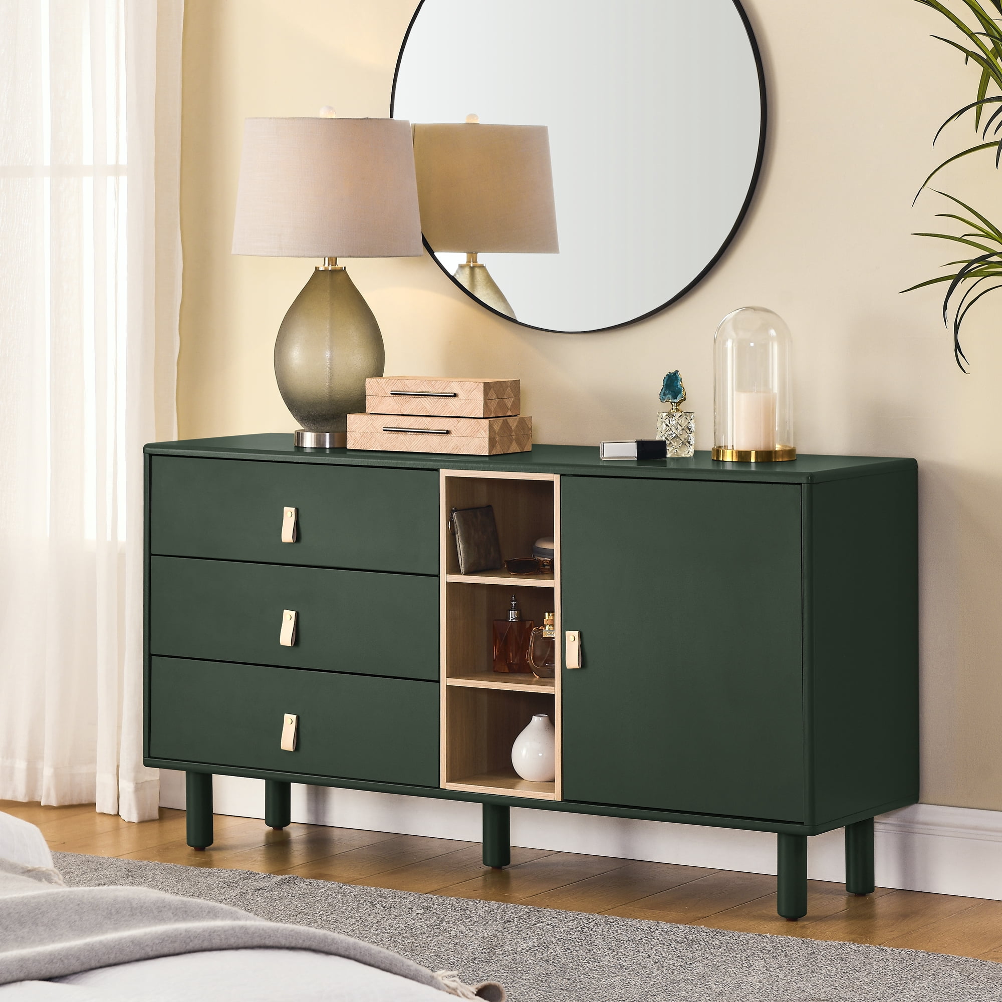 M optimized 3 Drawer Dresser Buffet Cabinet with Solid Wood Round Legs ...