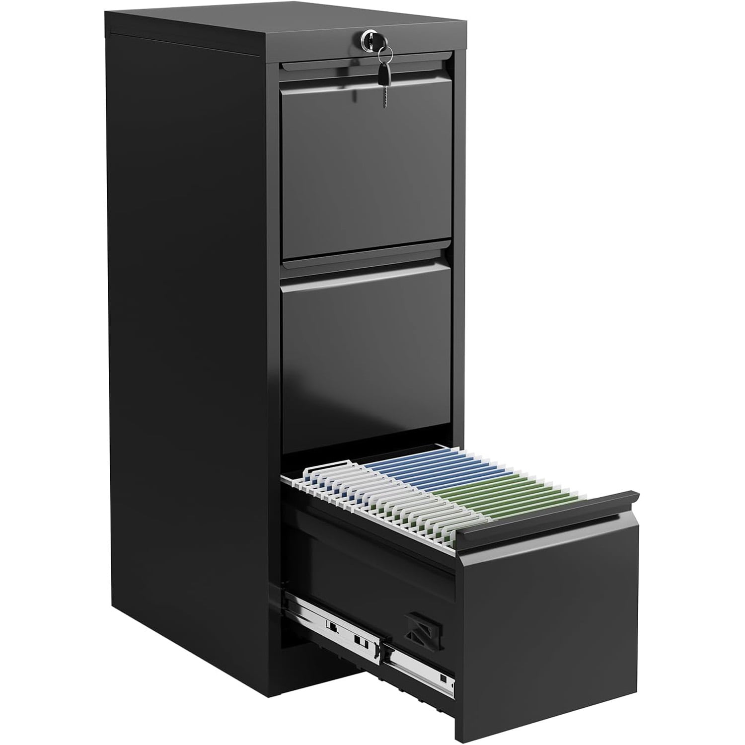 M optimized 3-Drawer File Cabinet with Lock and Tag, Metal Narrow Two ...