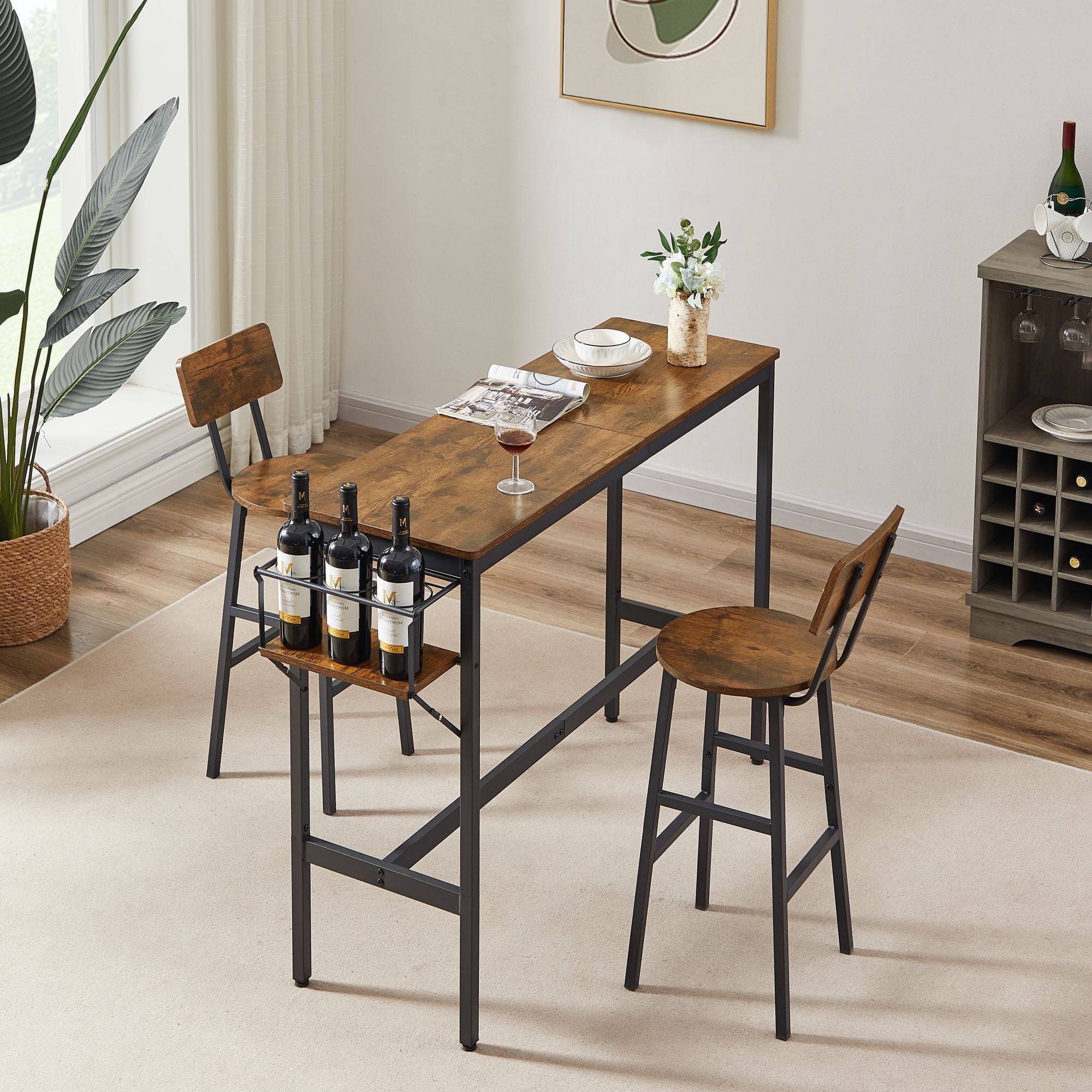 M optimized 3-Piece Kitchen Table Chairs Set with Bottle Storage Rack 2 ...