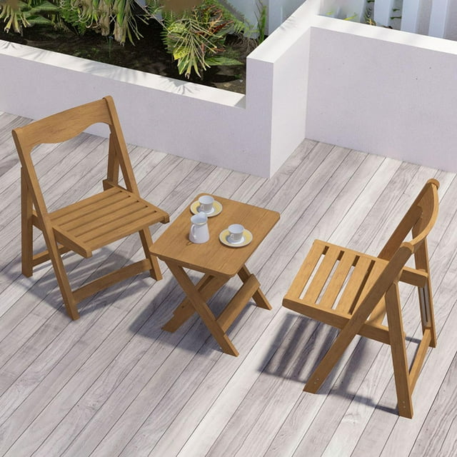M optimized 3 Piece Wood Bistro Set, Folding Patio Furniture Set with 2 ...