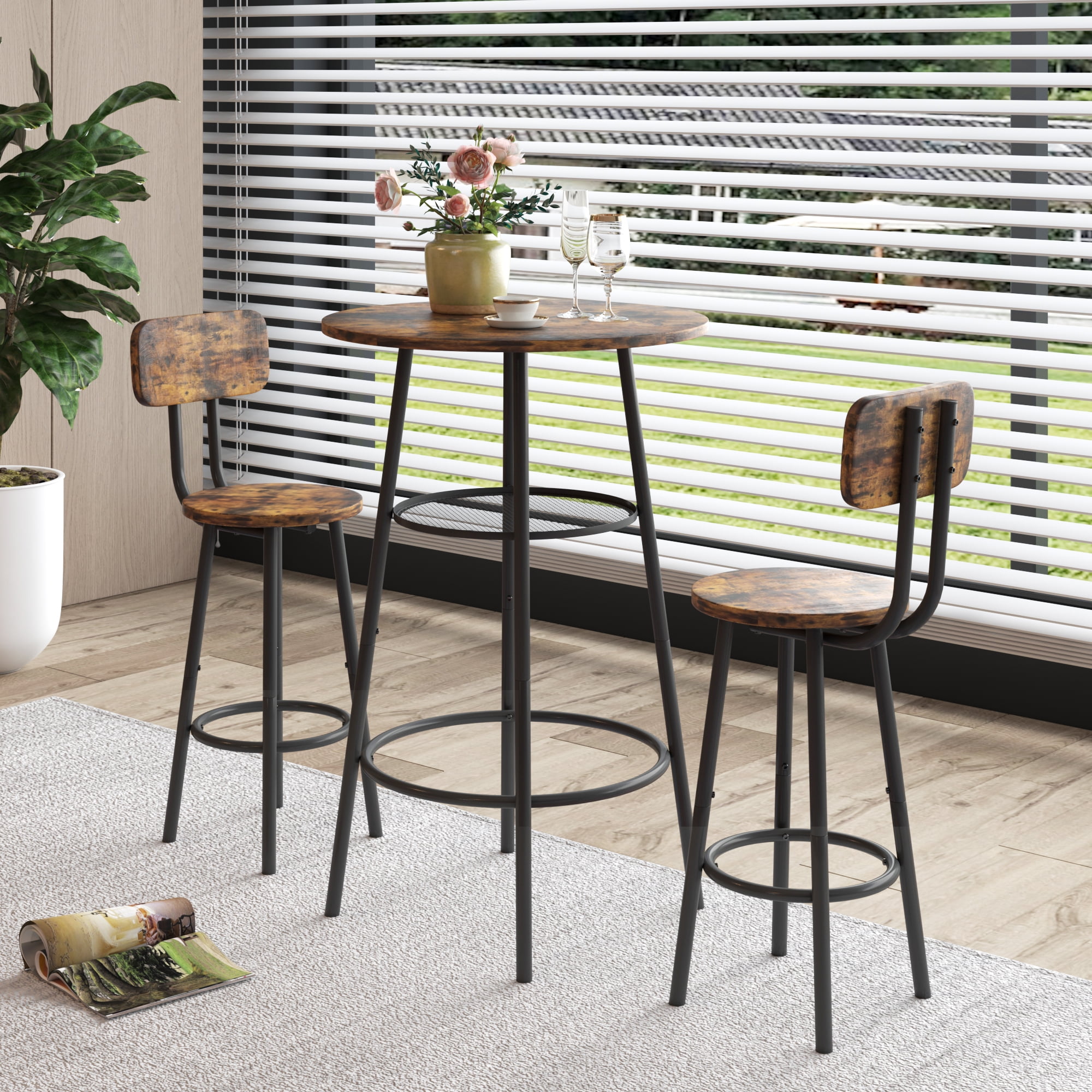 M optimized 3 Pieces Bar Table Set with 2 Chairs Modern Counter Height ...