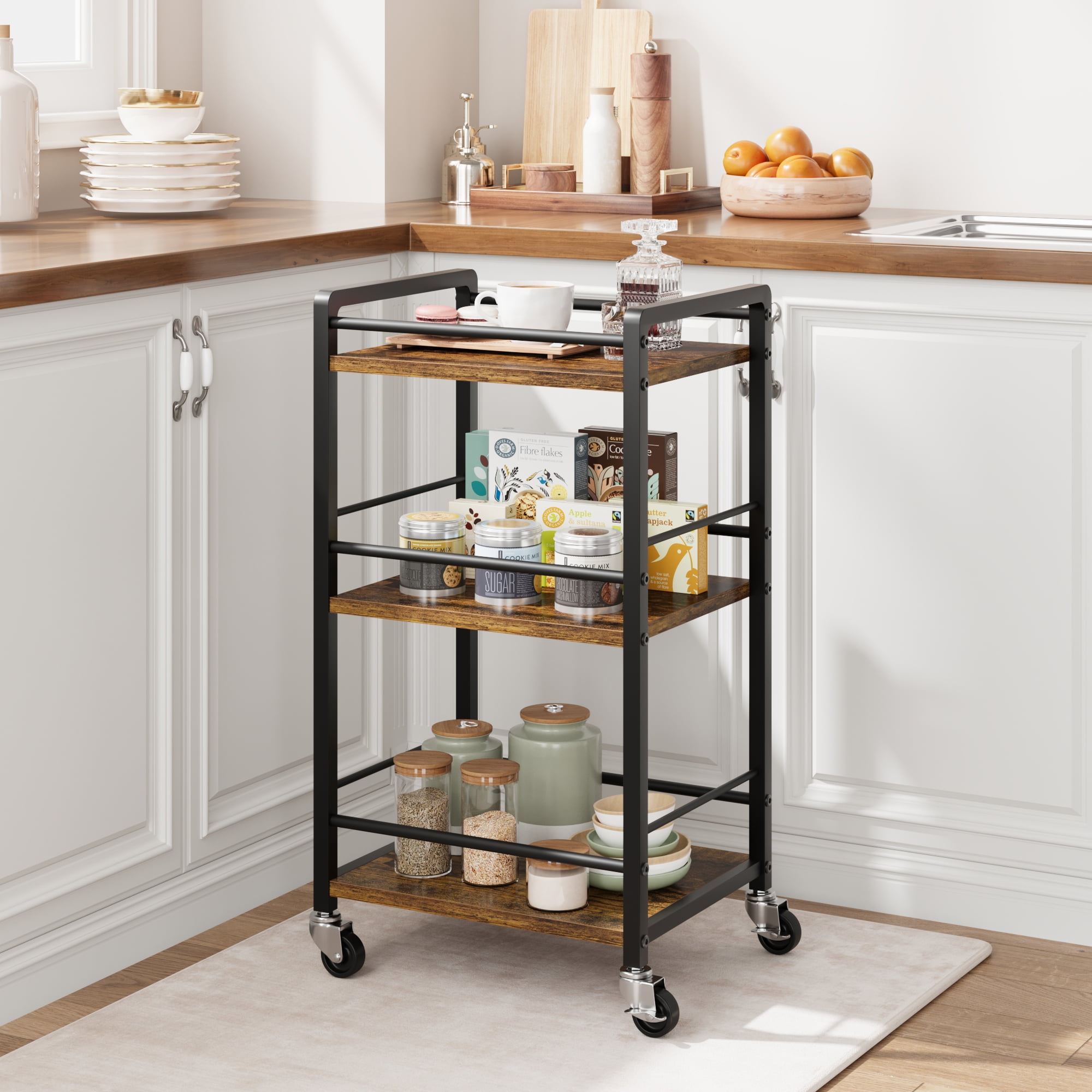 M optimized 3 Tier Bar Cart for Home Mini Bar Carts with Wheels Liquor ...