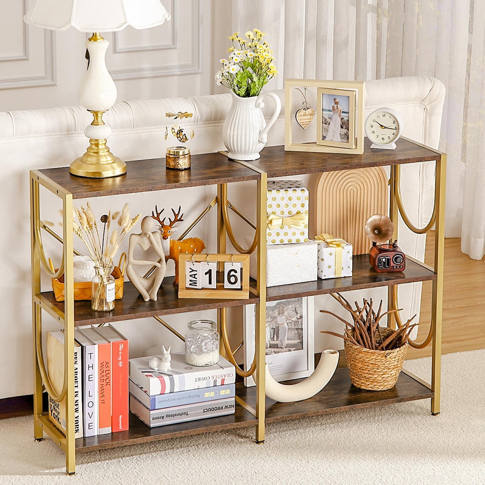 M optimized 3 Tier Console Table with Storage Shelves, Industrial ...