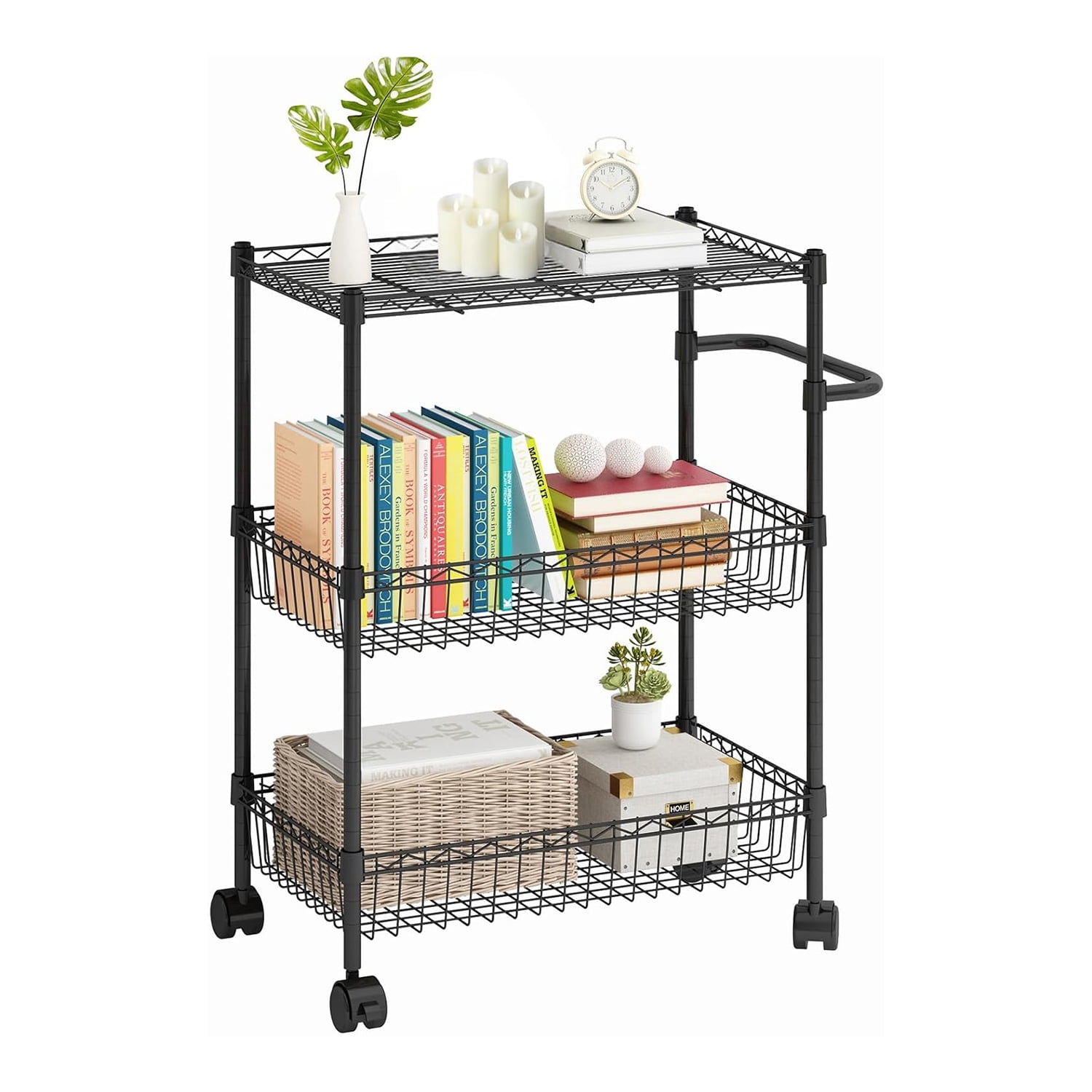 M optimized 3 Tier Rolling Cart, Metal Kitchen Cart On Wheels with ...
