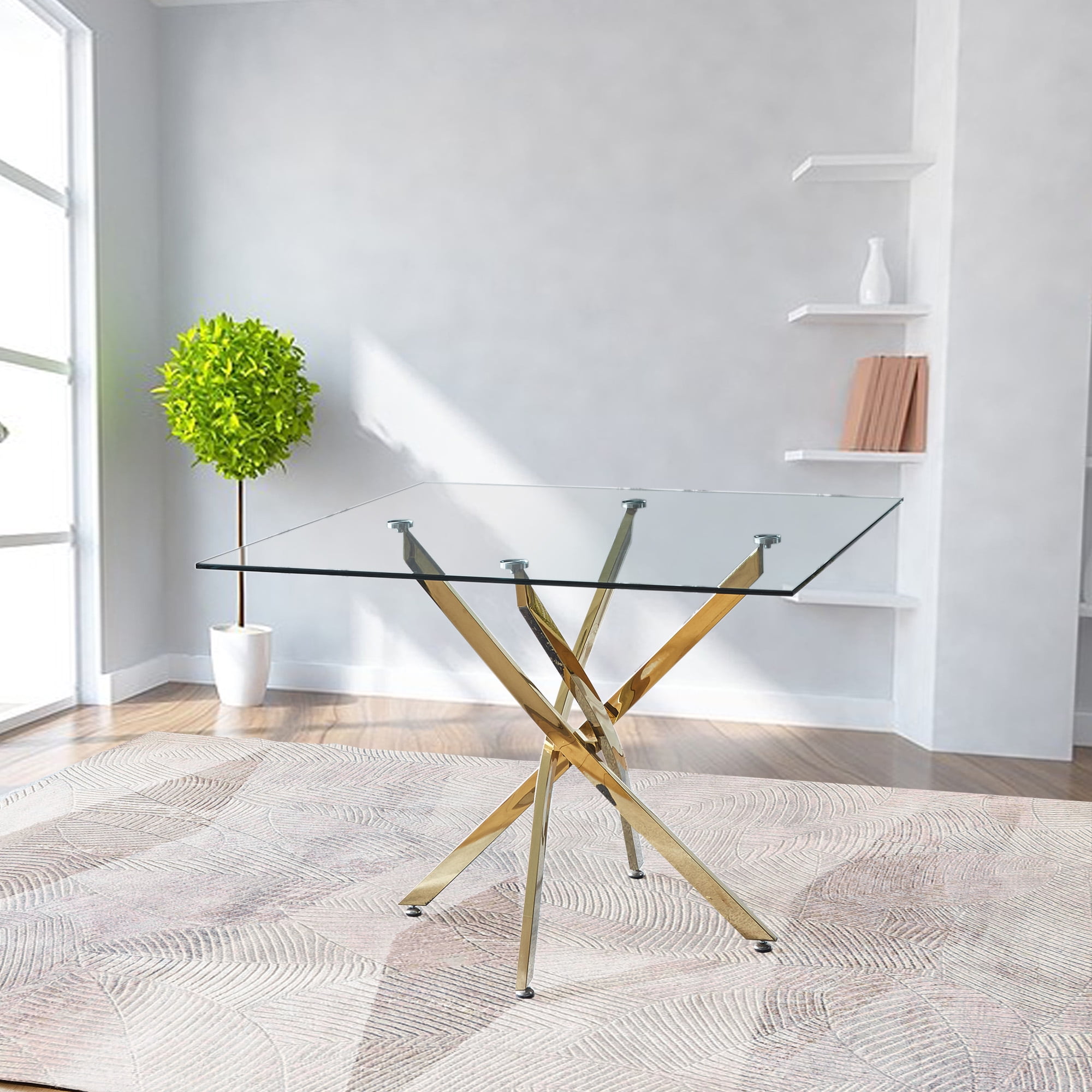 M optimized 36" Square Clear Dining Table, Tempered Glass Table, Modern ...