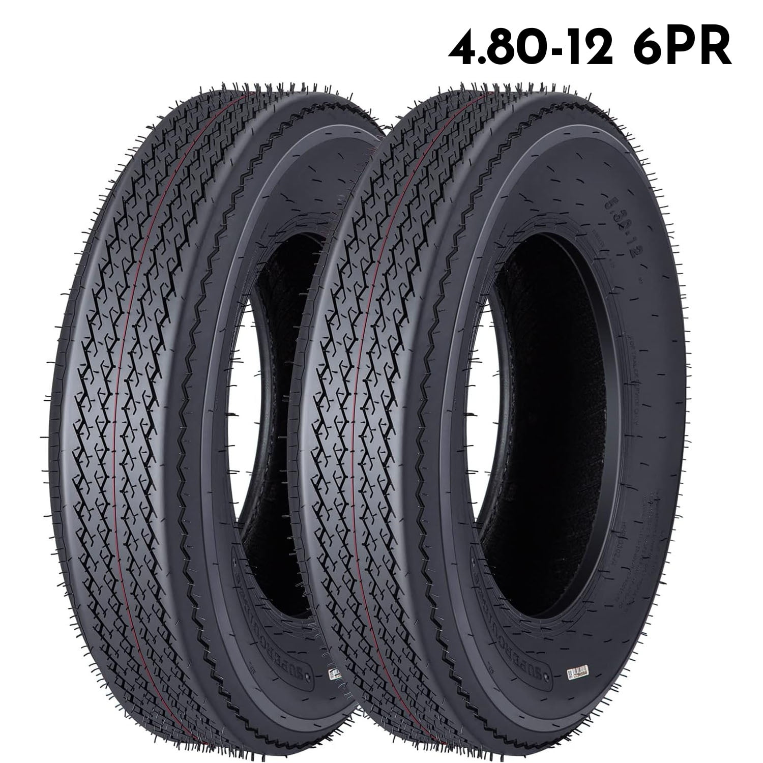 M optimized 4.8-12 4.8x12 480-12 4.80-12 Trailer Tires, Load Range C, 6PR, Set of 2 Black ...