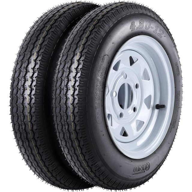 M optimized 4.80-12 4.80x12 480-12 4.80-12 Trailer Tires with 12" Rims, 5 Lug on 4.5", Load ...
