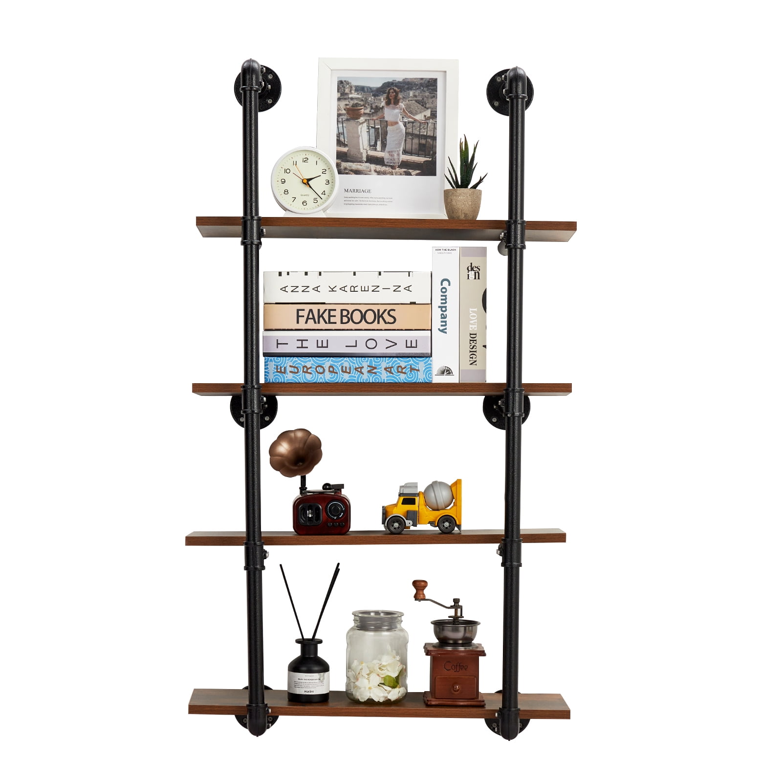 M optimized 4 Tier Industrial Wall Mounted Pipe Shelving, Rustic Metal ...