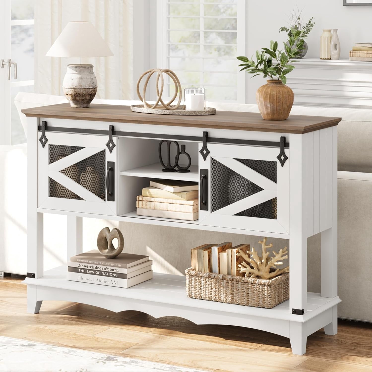 M optimized 46" Entryway Table with Cabinet, Farmhouse Console Table ...