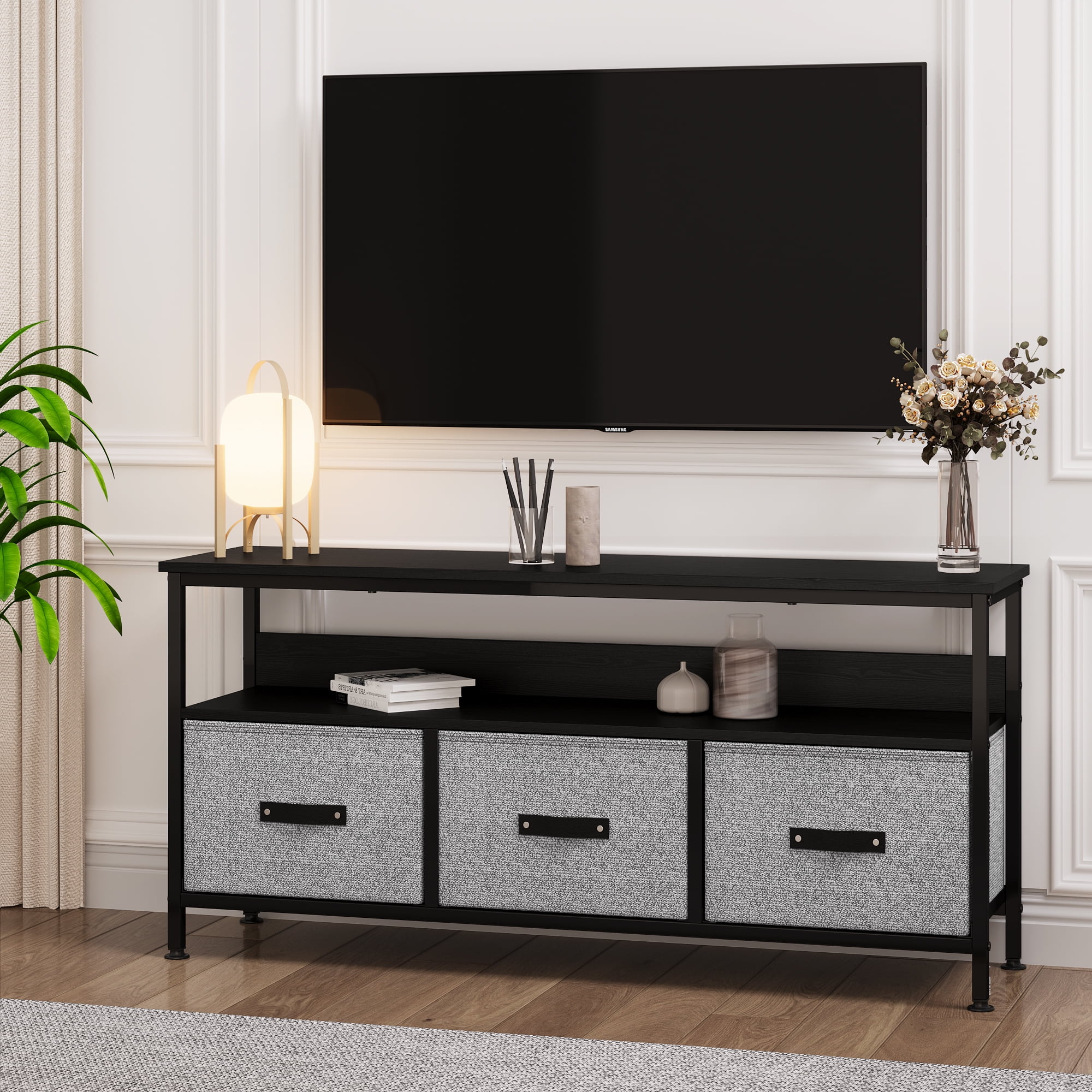 M optimized 47.2"x11.8"x22.4" Dresser TV Stand 55 Inch Entertainment Center with Storage & Open ...
