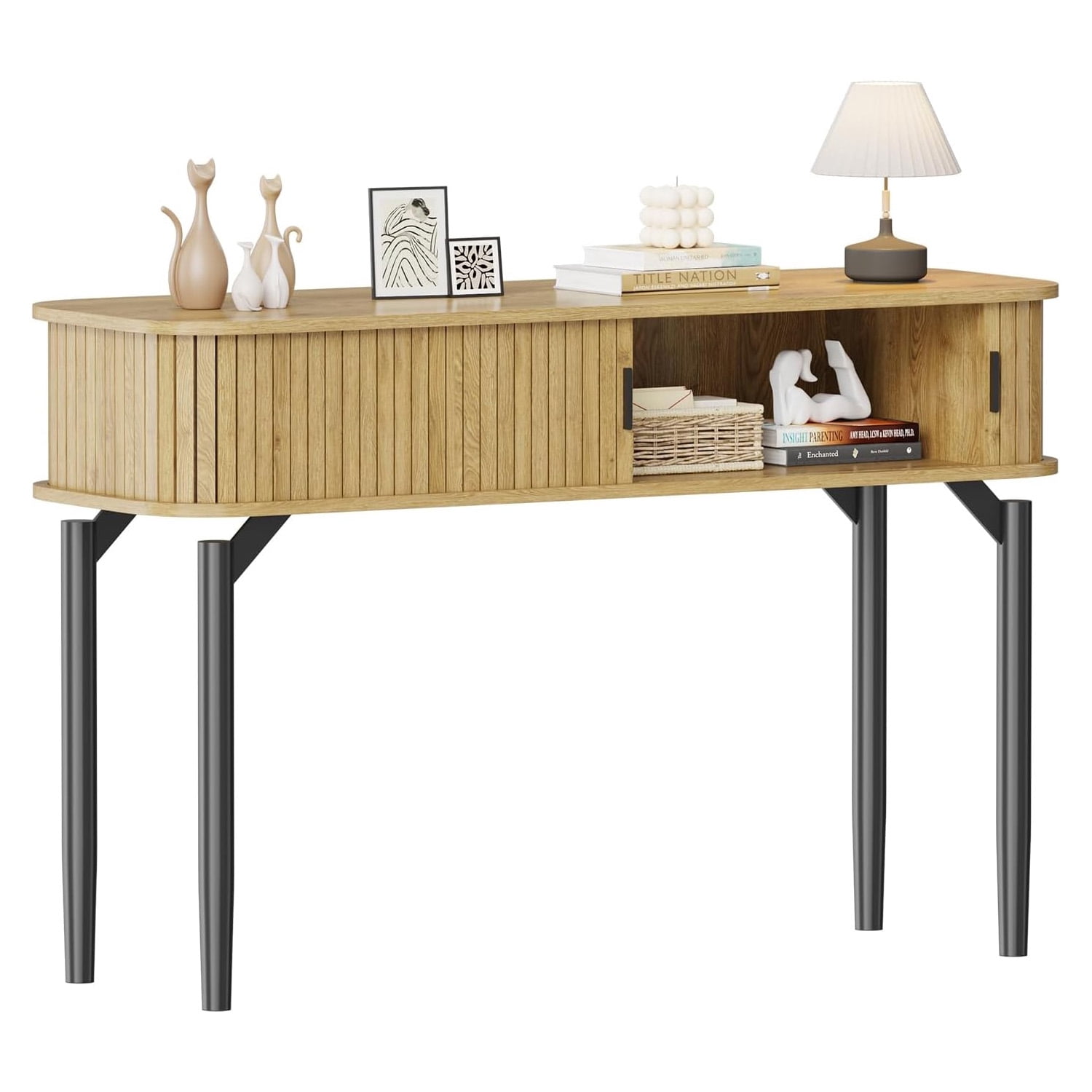 M optimized 47" Fluted Console Table with Drawers, Narrow Entryway ...
