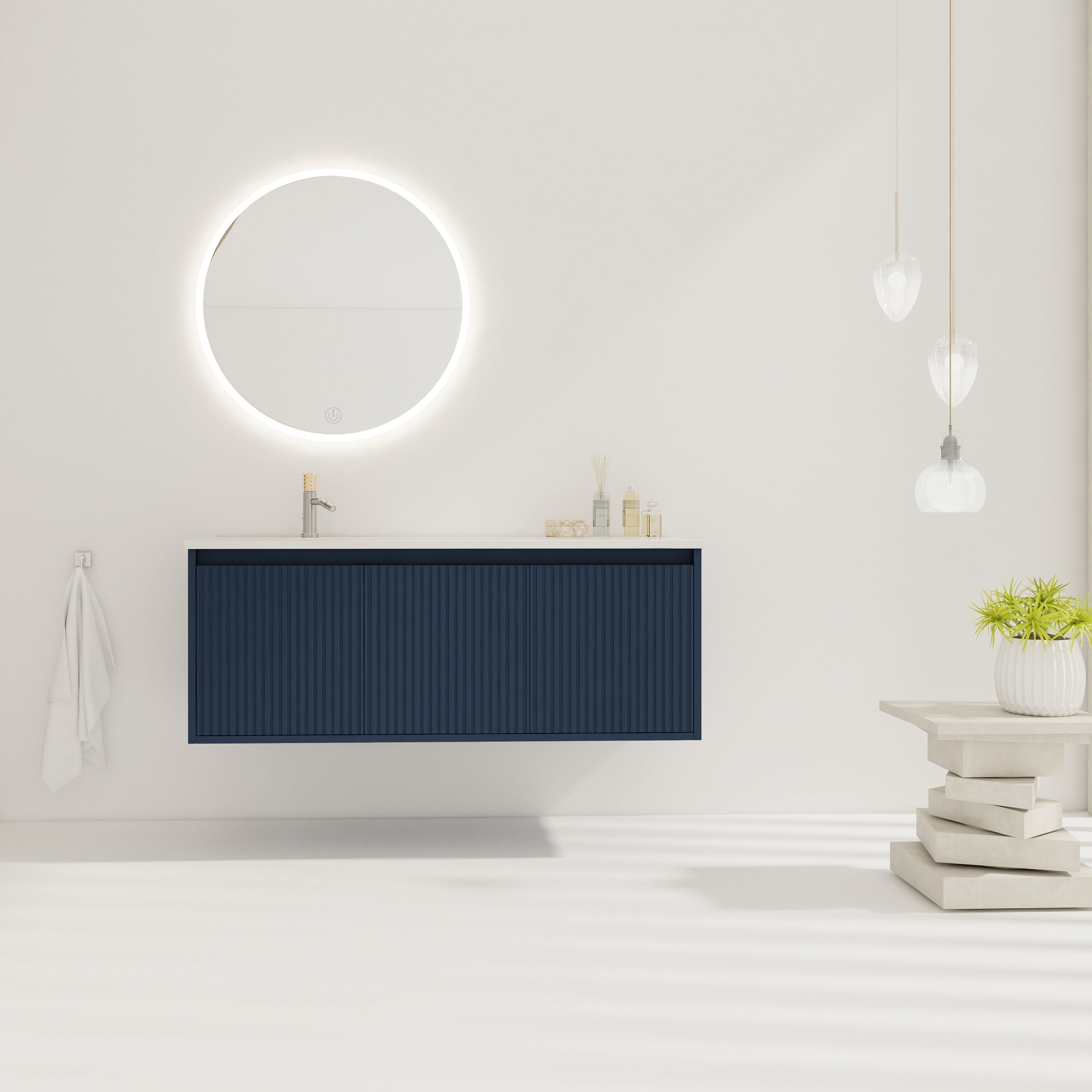 M optimized 48" Floating Bathroom Vanity with Drop-Shaped Resin Sink ...