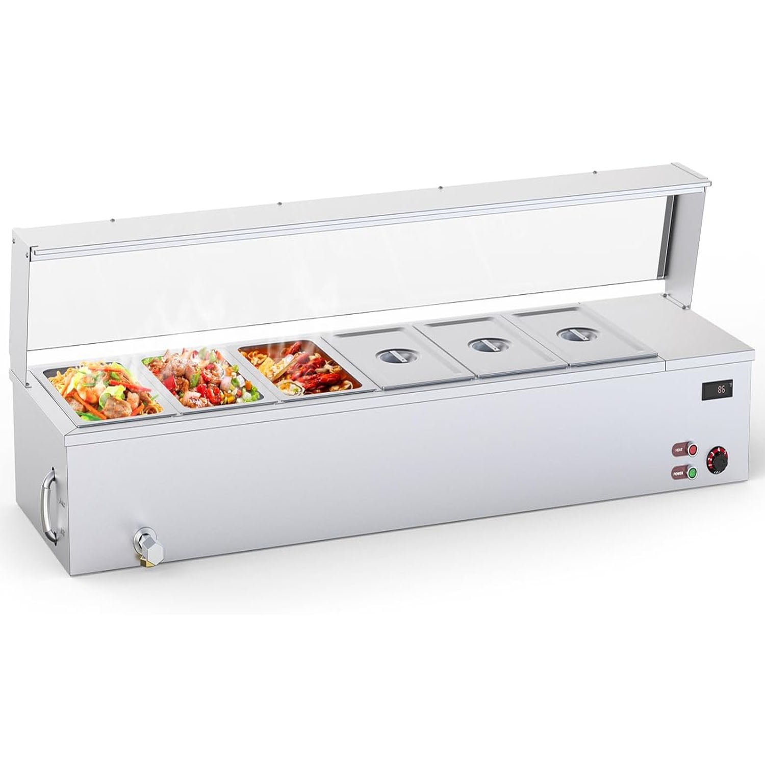 M optimized 48QT Commercial Food Warmer 6x8QT 1500W 110V Electric Steam ...