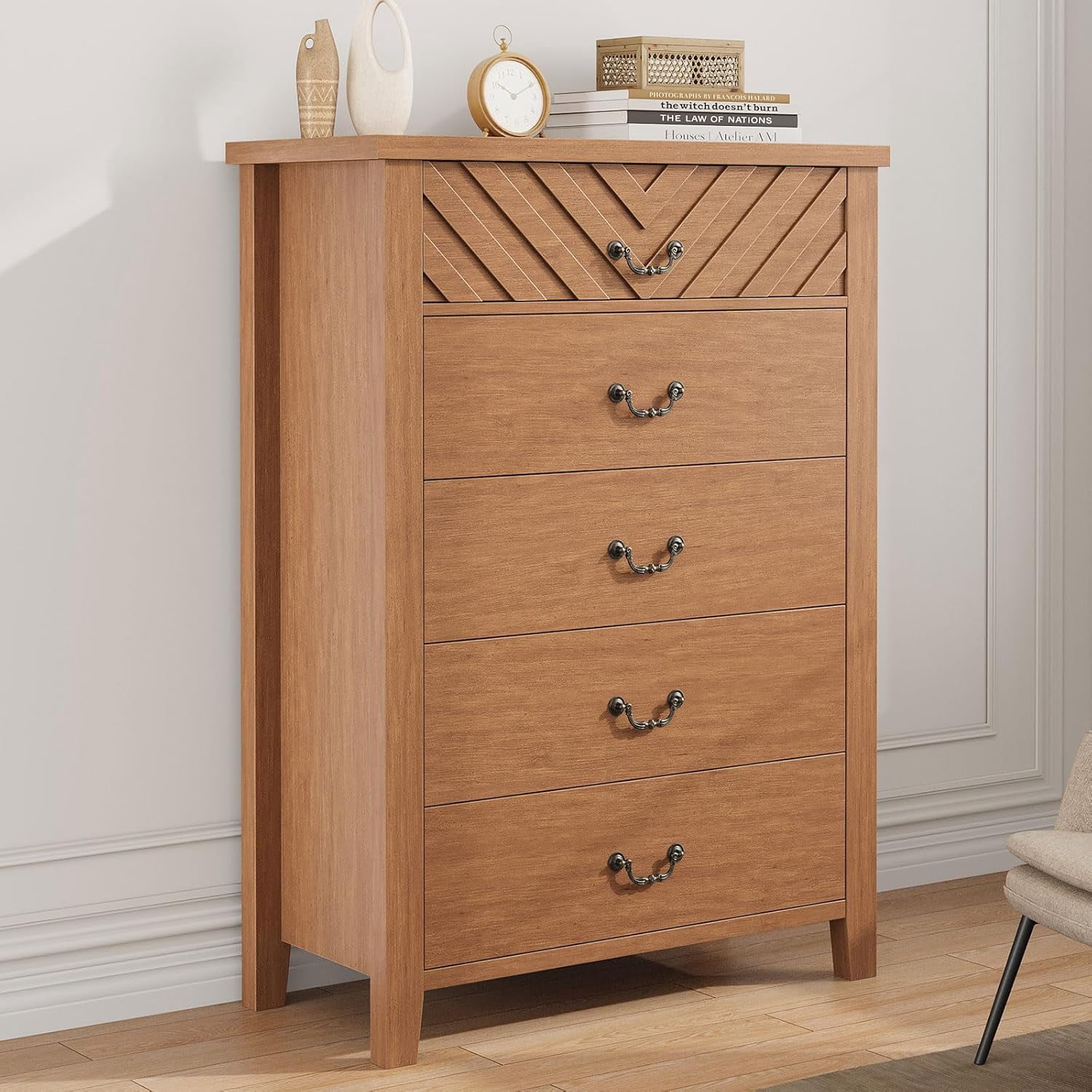 M optimized 5 Drawer Dresser for Bedroom, 5 Chest of Drawers Nightstand ...
