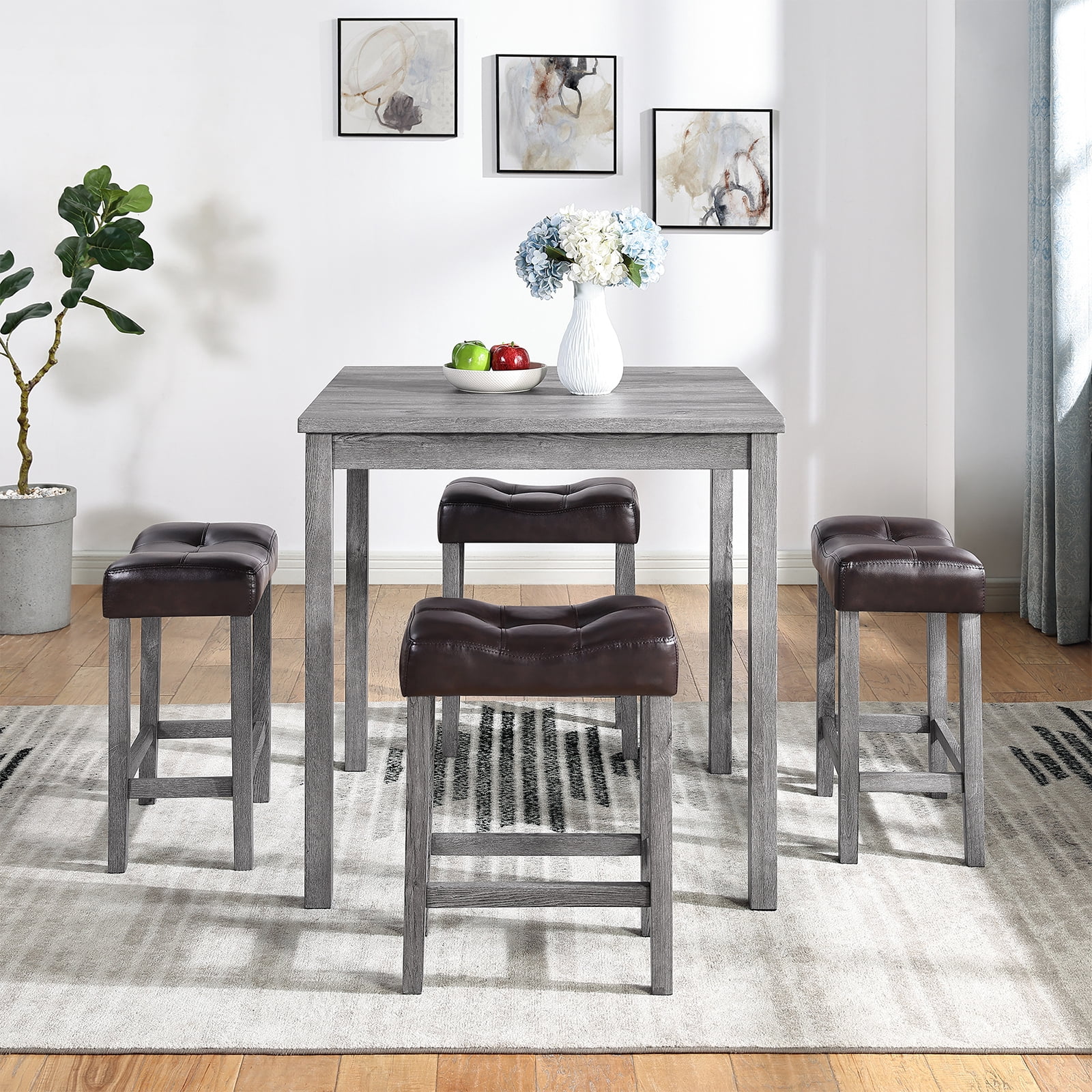 M optimized 5 Piece Dining Table Set with 4 Chairs Modern Farmhouse ...
