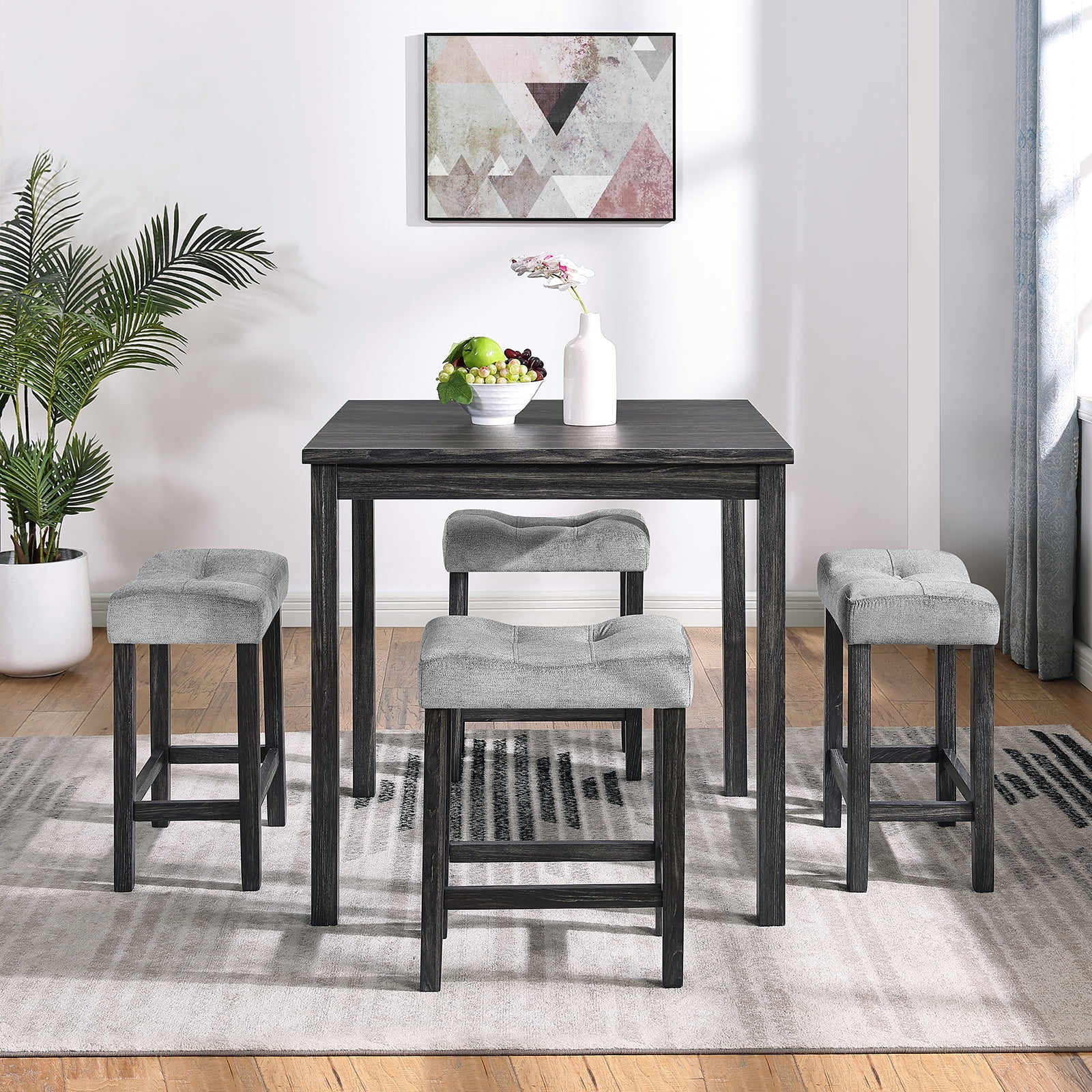 M optimized 5 Piece Dining Table Set with 4 Chairs Modern Farmhouse ...